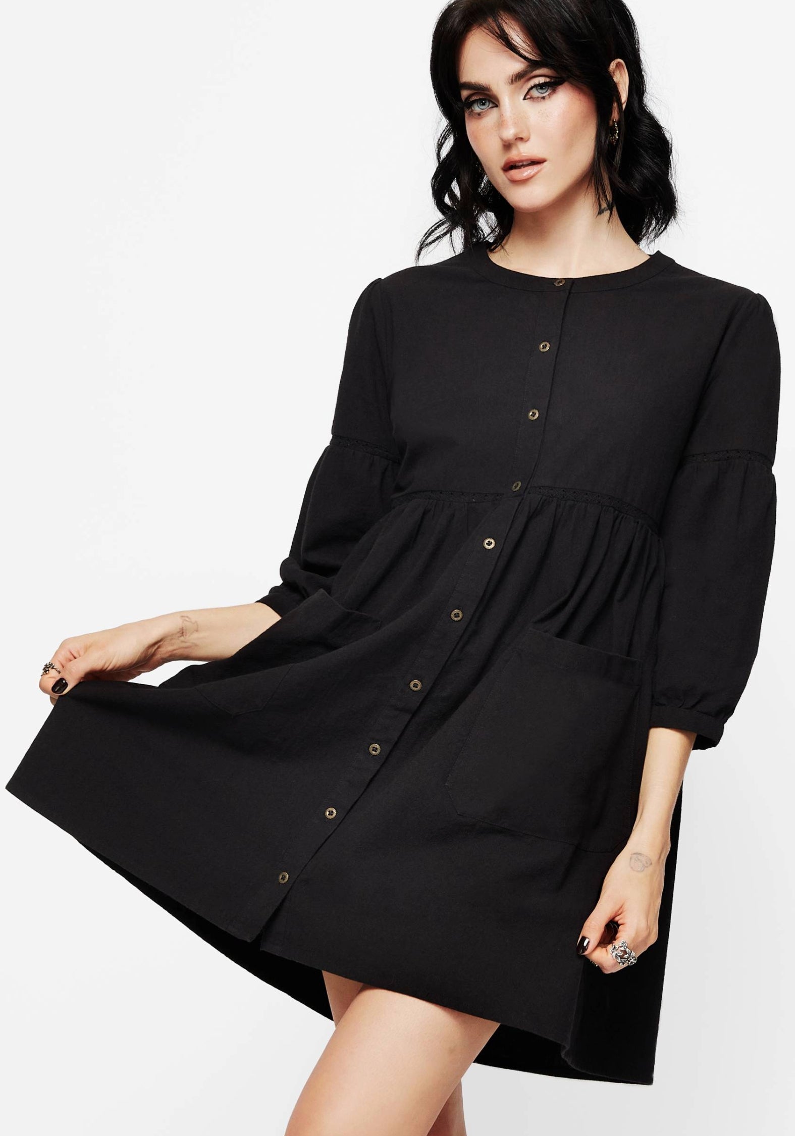 Marigold Cotton Button Up Smock Mini Dress – Disturbia