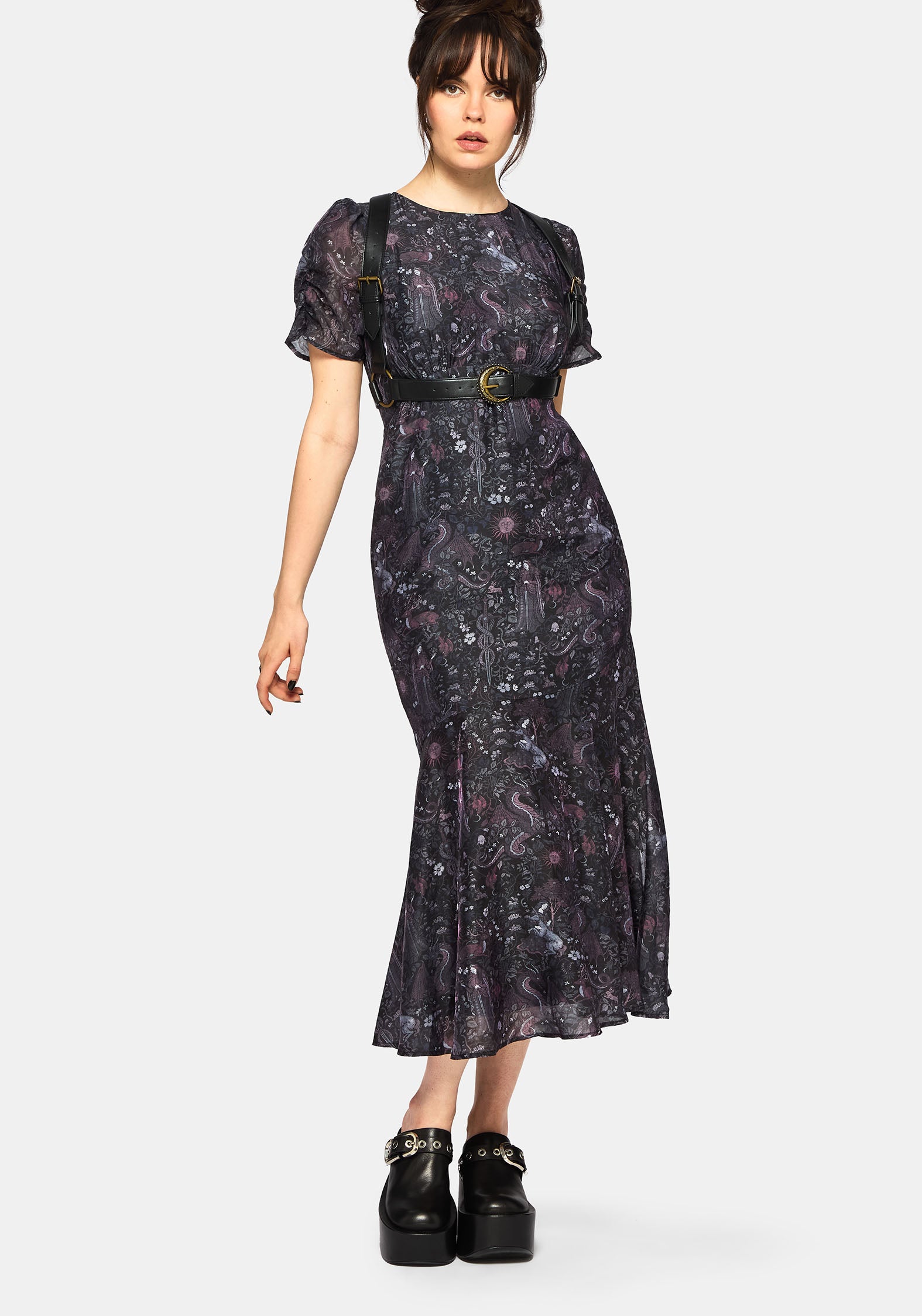 Haunt Medieval Print Chiffon Maxi Dress – Disturbia