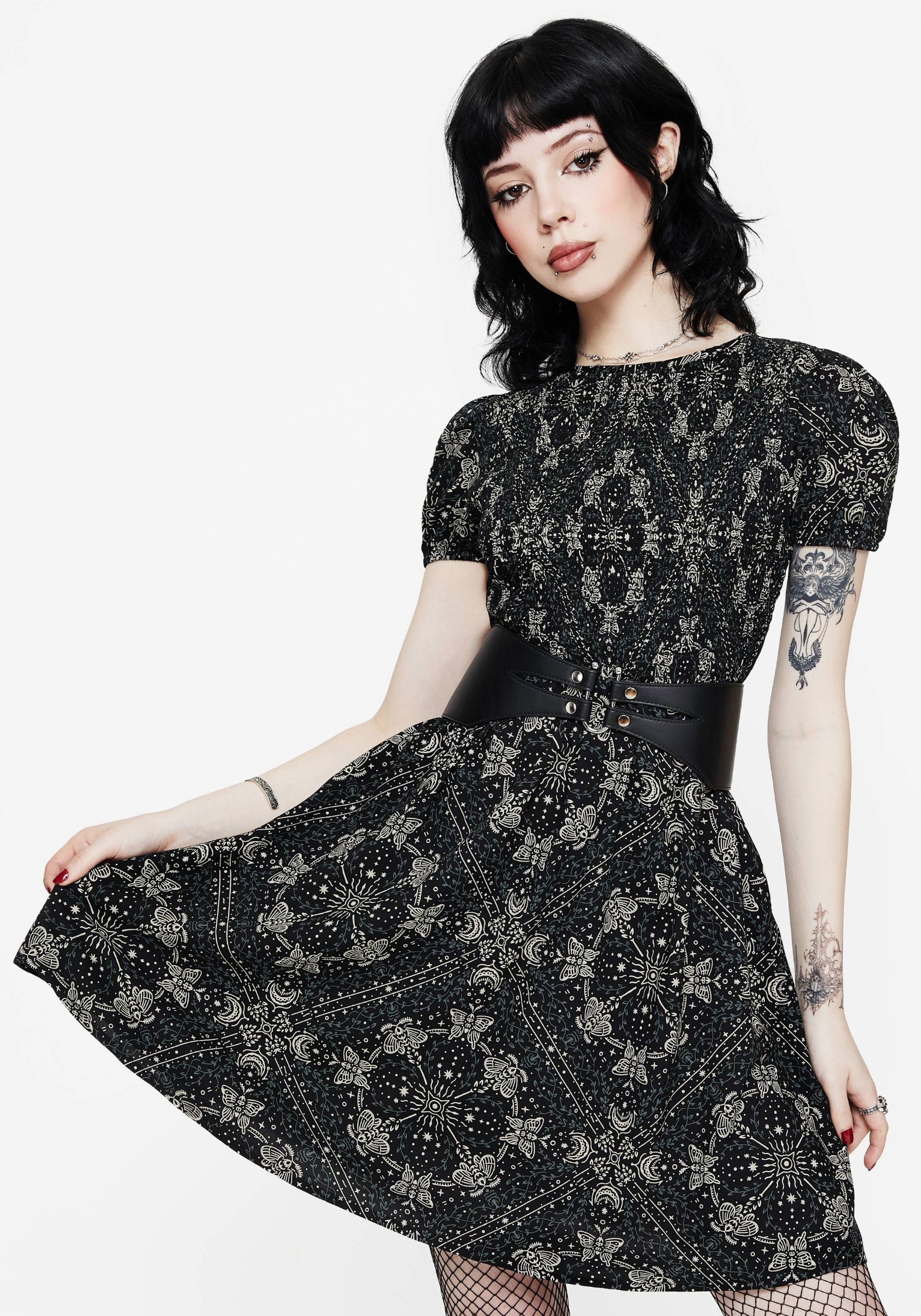 Poem Moth Print Puff Sleeve Mini Dress – Disturbia