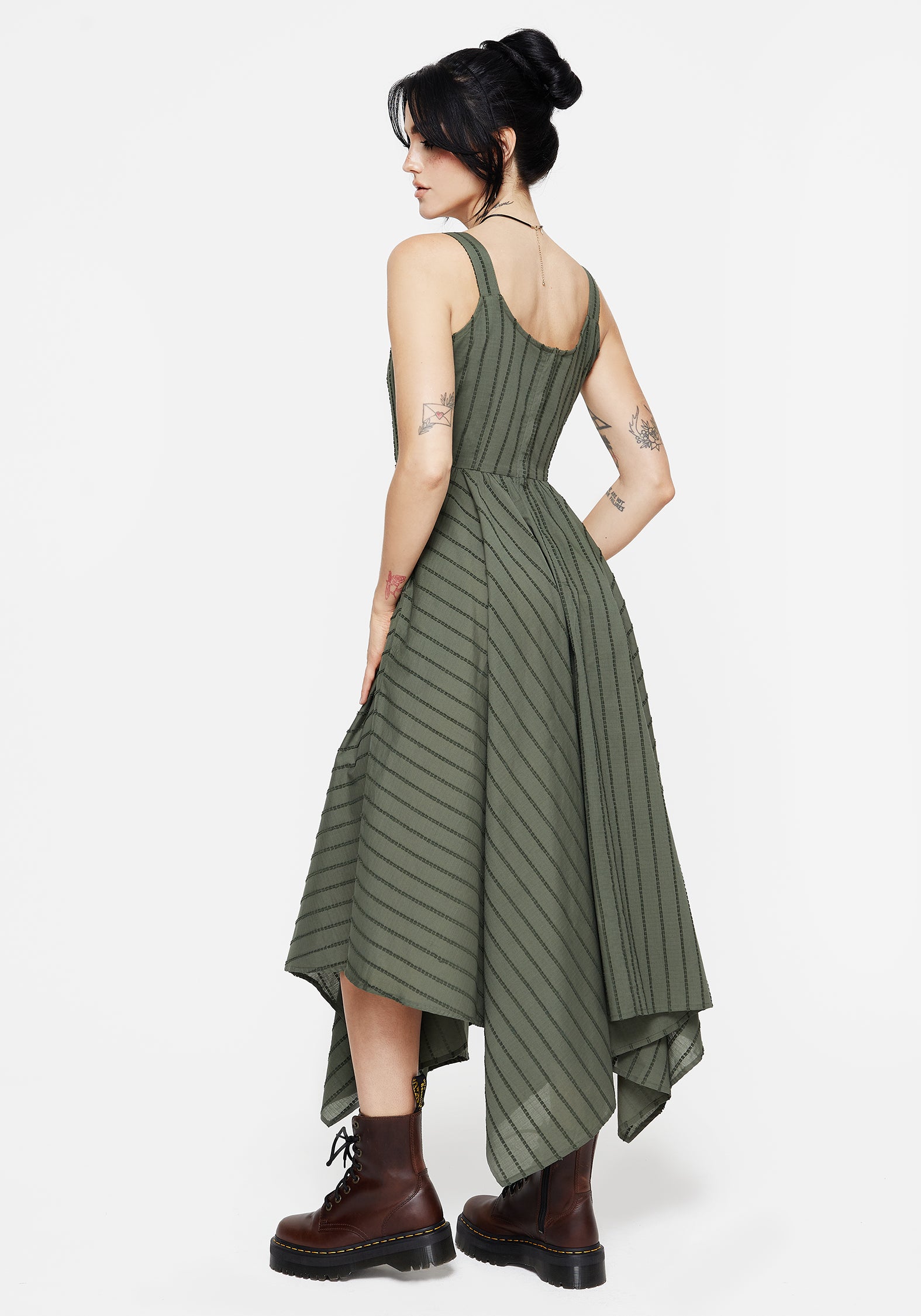 Disturbia | Blythe Cotton Handkerchief Hem Midaxi Dress - Green | Dresses