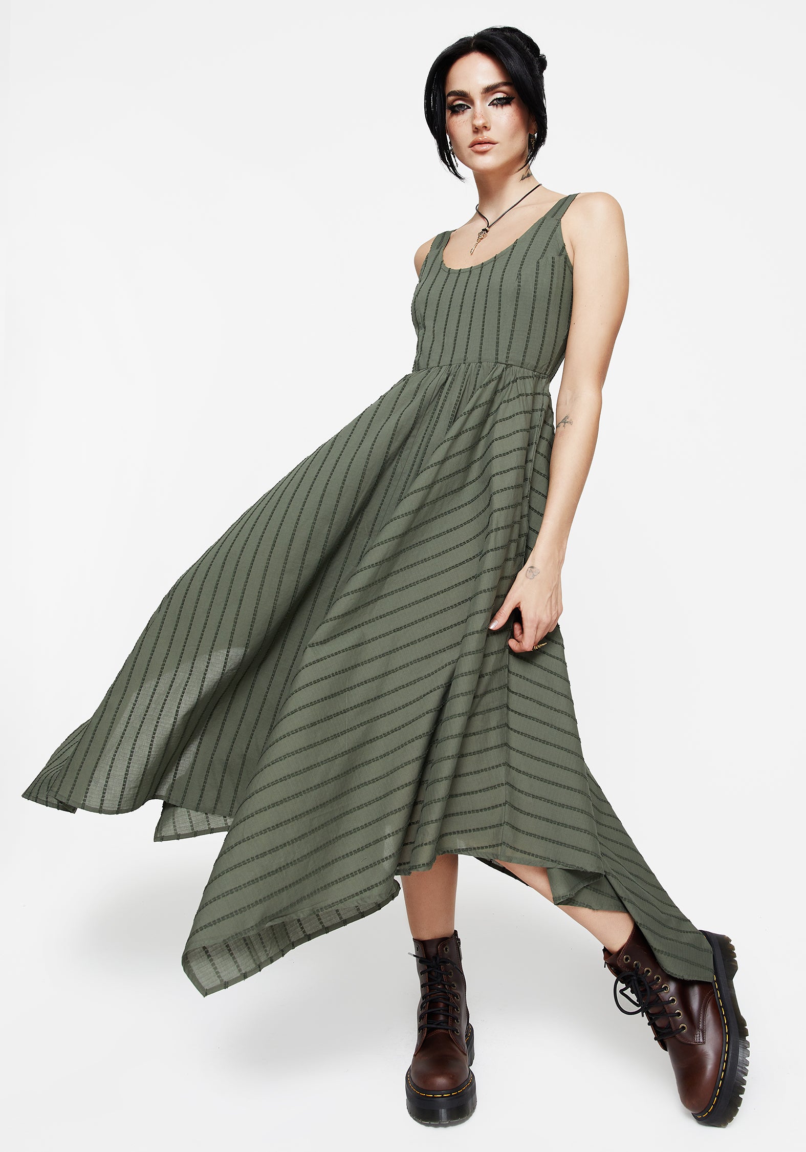 Disturbia | Blythe Cotton Handkerchief Hem Midaxi Dress - Green | Dresses