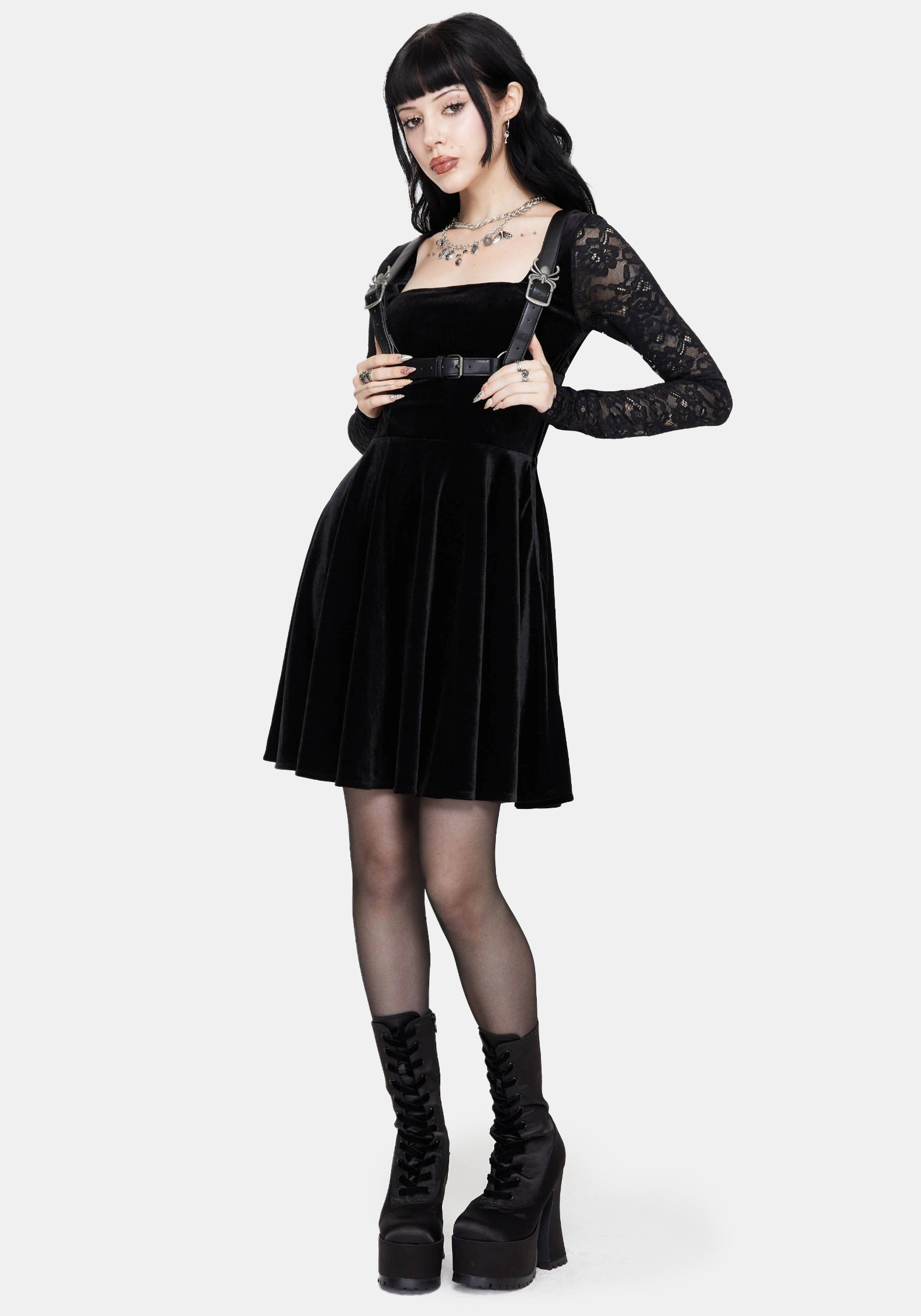 Vice Lace Sleeve Velour Mini Dress – Disturbia