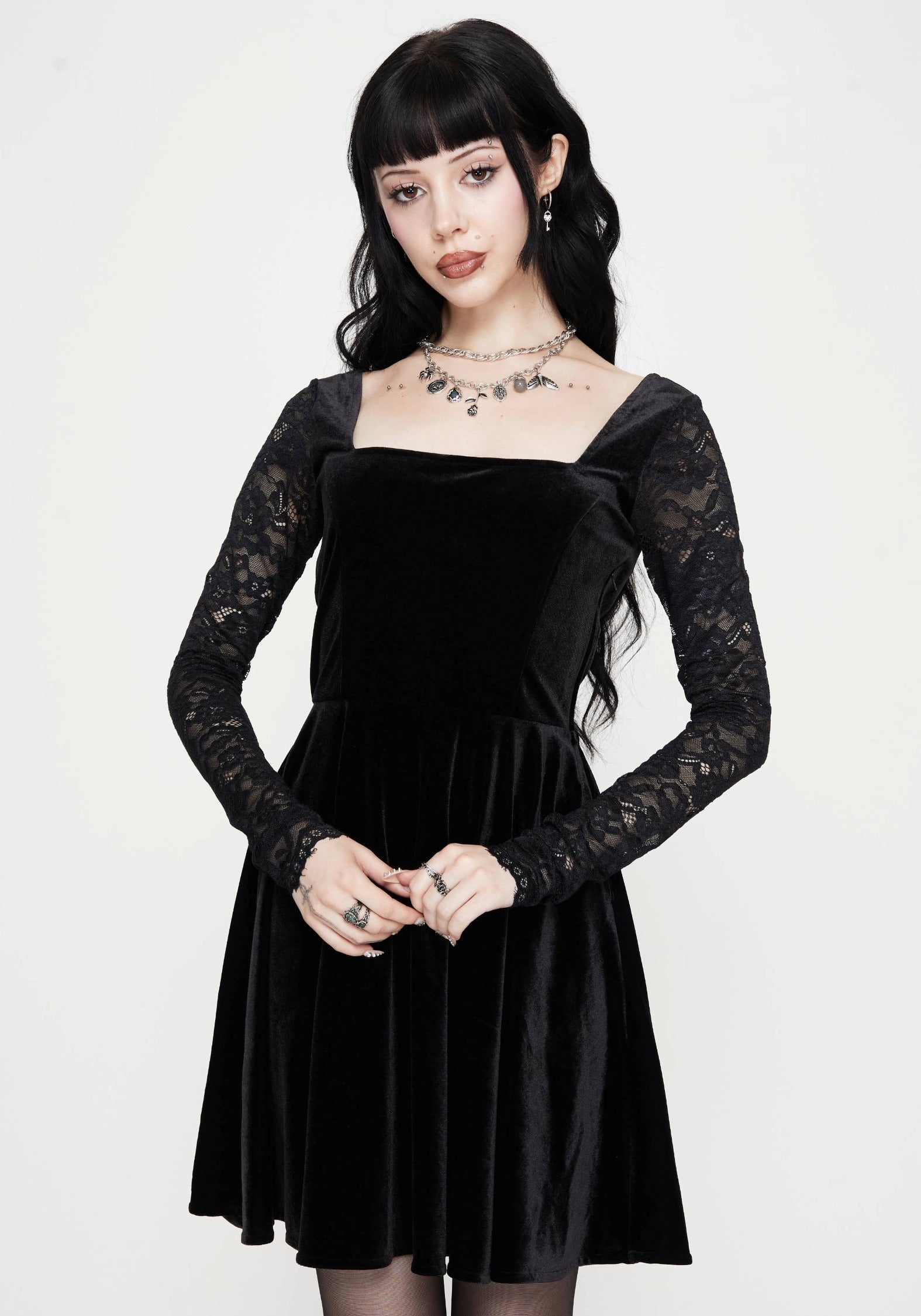 Vice Lace Sleeve Velour Mini Dress – Disturbia