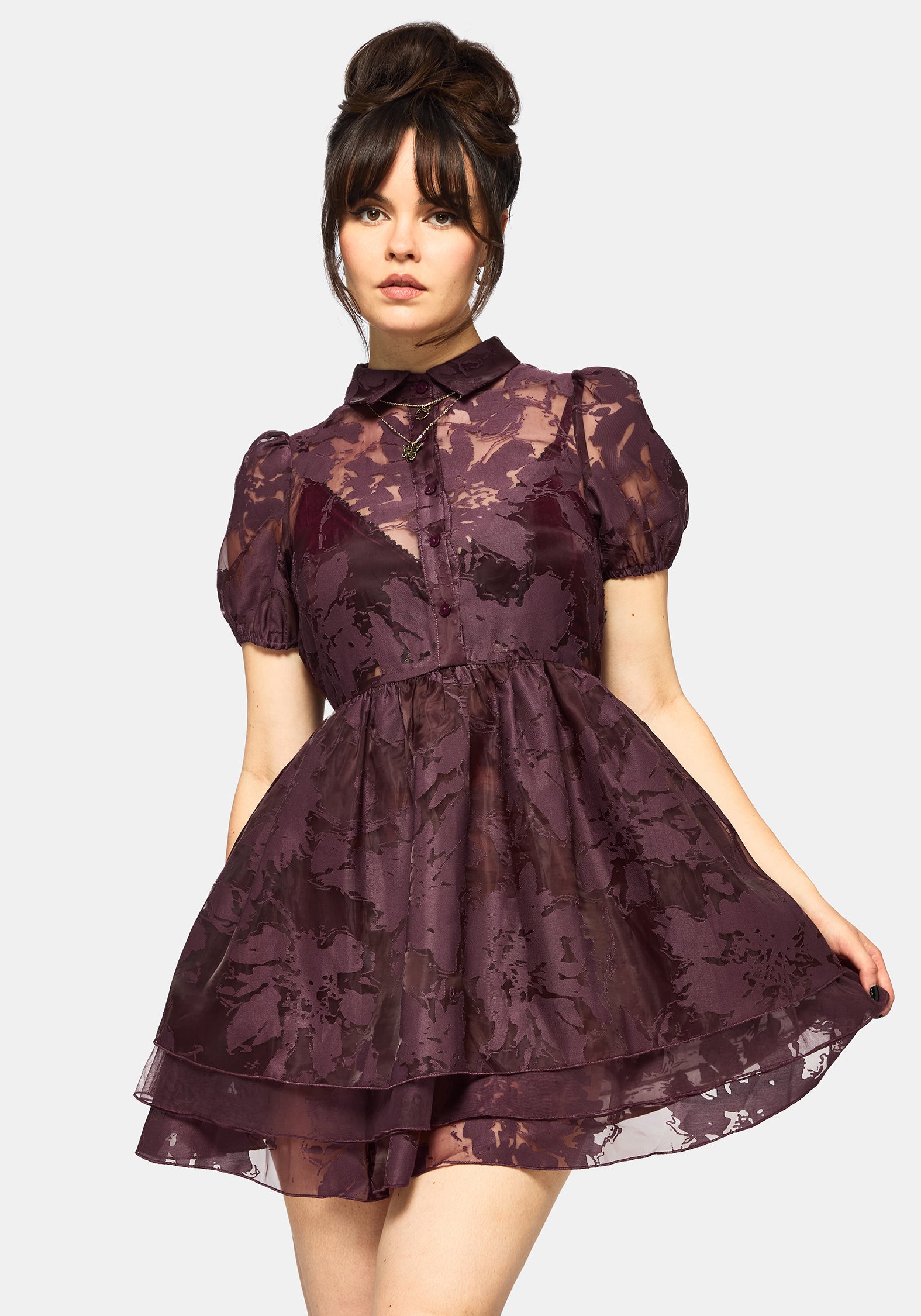 Spectre Layered Mini Shirt Dress - Burgundy – Disturbia