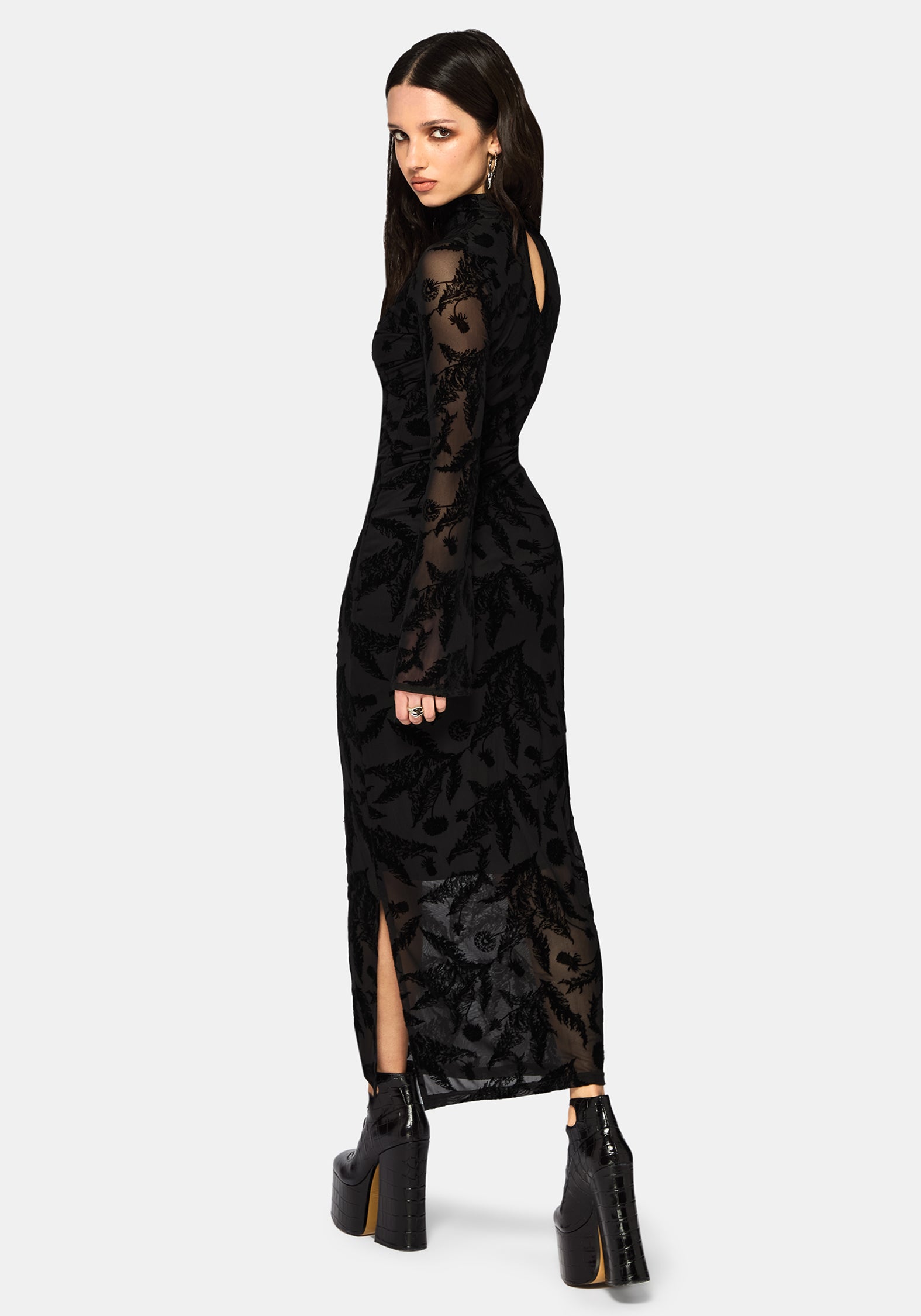 Cimora Dandelion Flocked Mesh Ruched Midaxi Dress – Disturbia