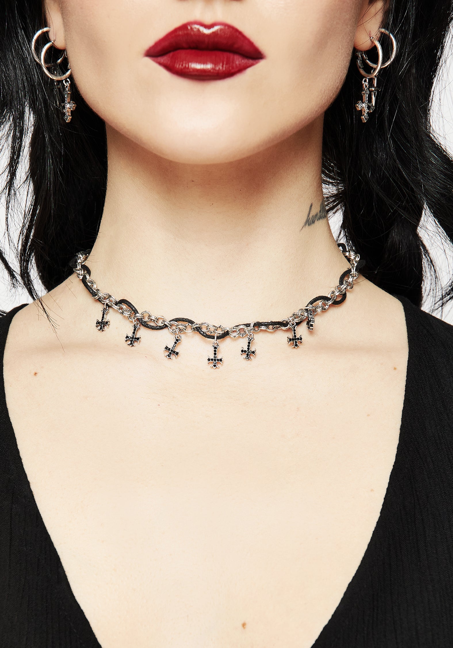 Disturbia | Catkin Cord Weave Cross Choker | Necklaces