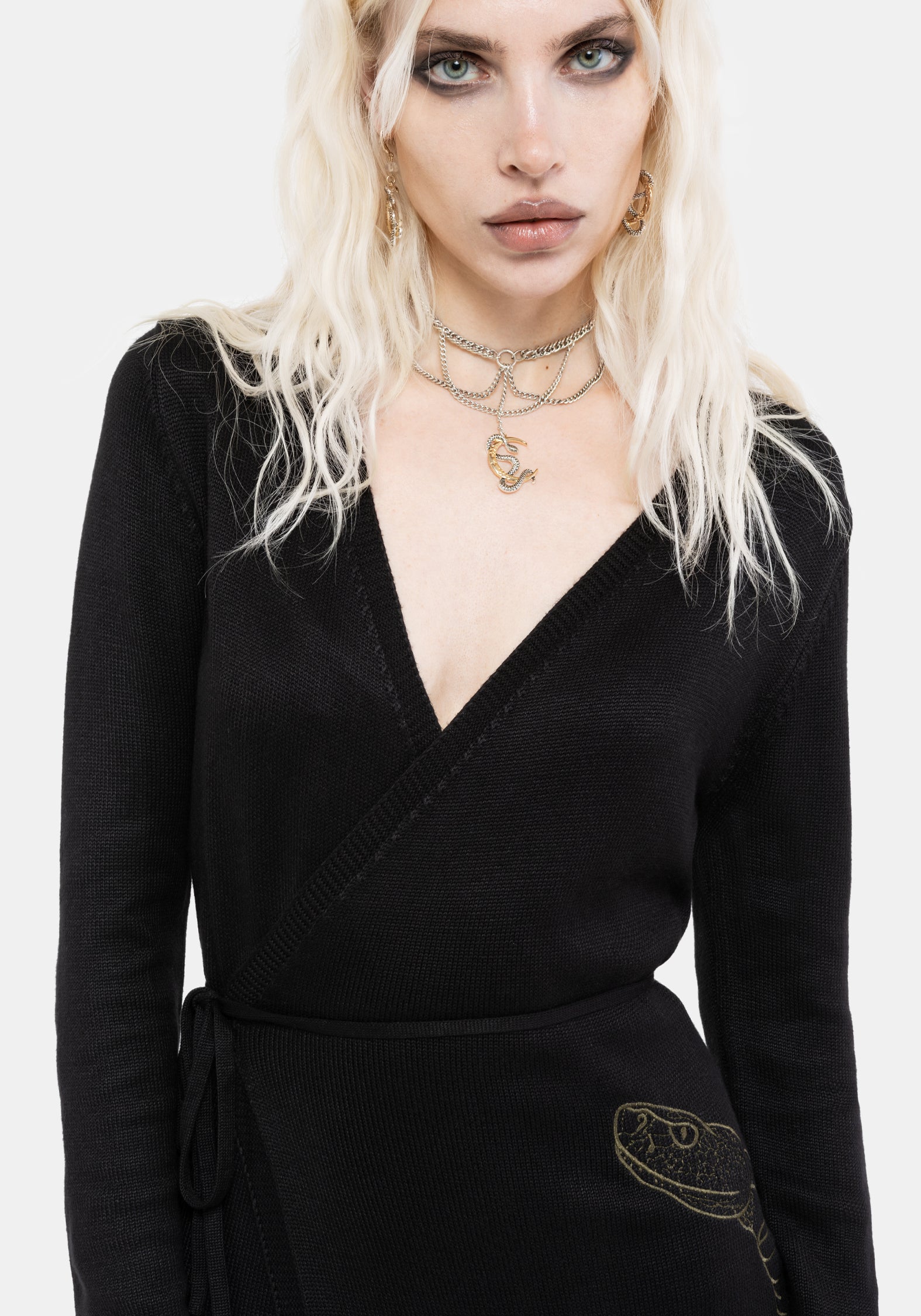 Serpent Snake Embroidered Knit Midi Dress – Disturbia