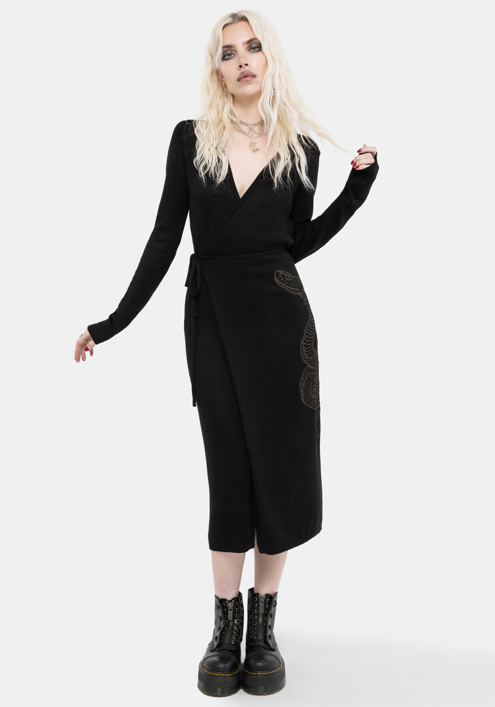 Serpent Snake Embroidered Knit Midi Dress – Disturbia