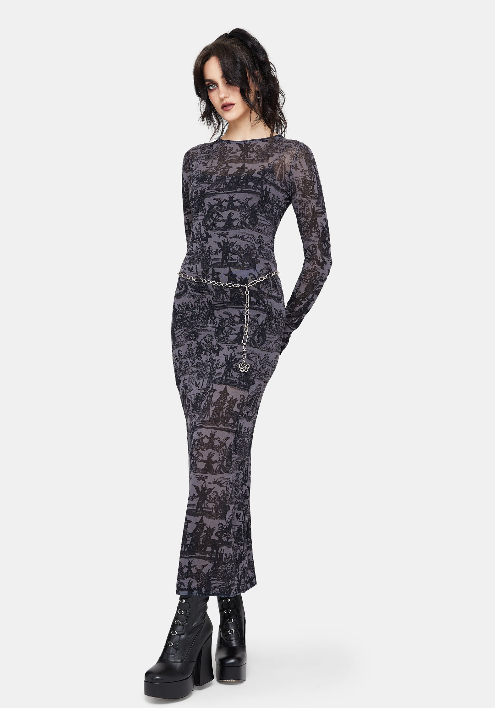 Enchanted Sheer Witch Print Knit Maxi Dress – Disturbia