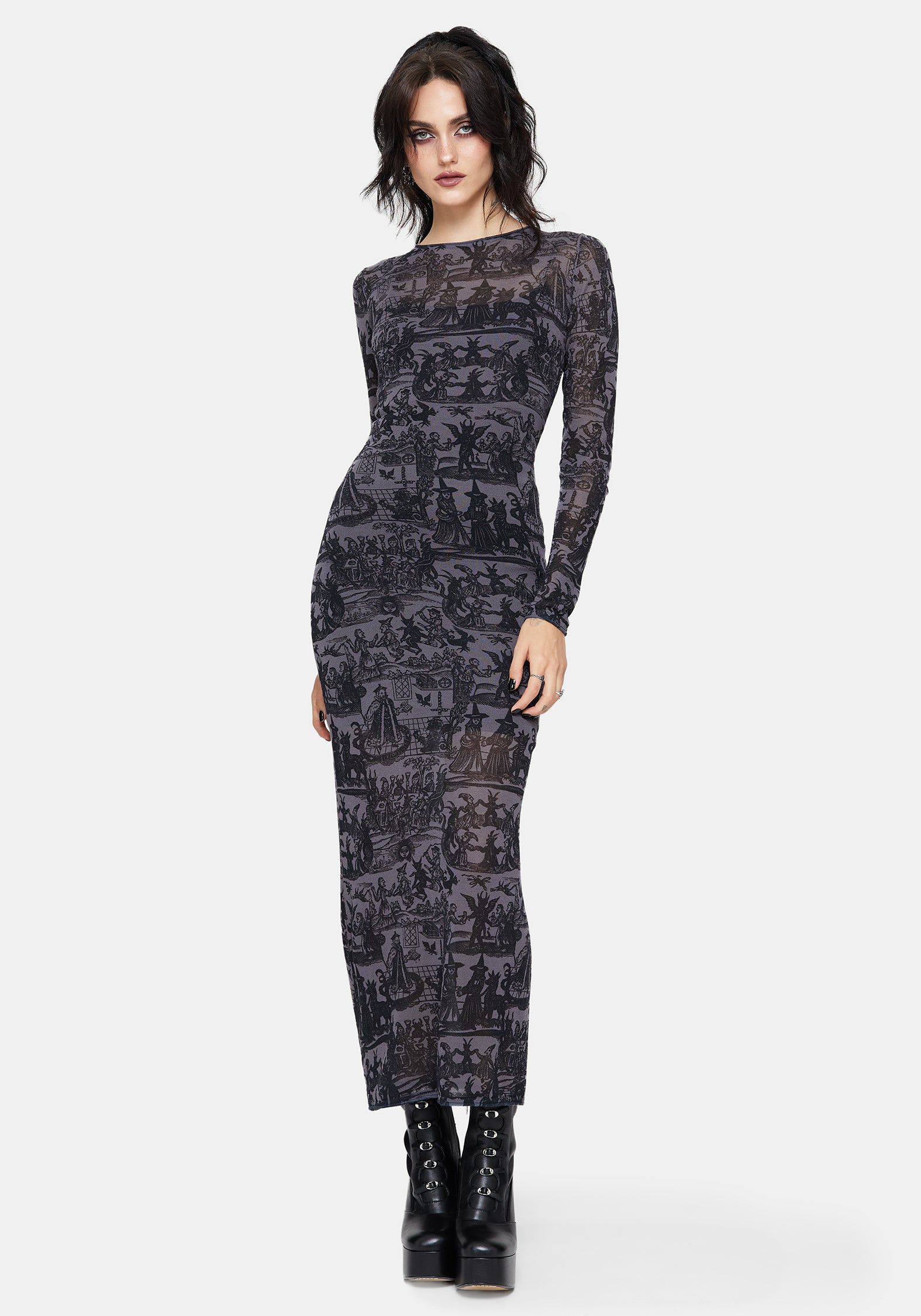 Enchanted Sheer Witch Print Knit Maxi Dress – Disturbia