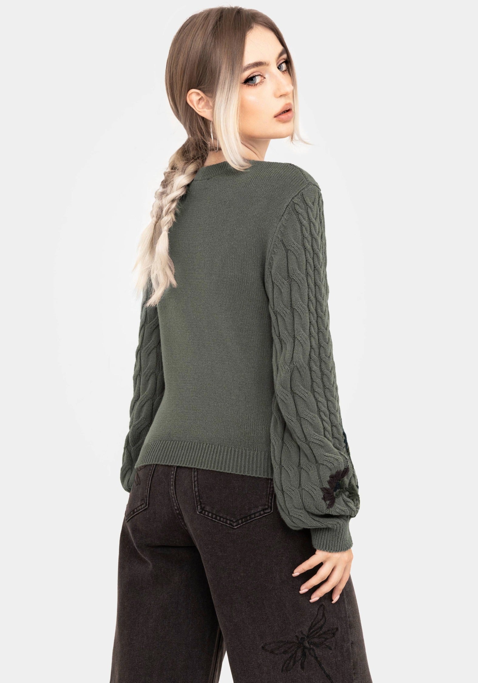 Clara Cotton Floral Embroidered Cable Knit Jumper – Disturbia