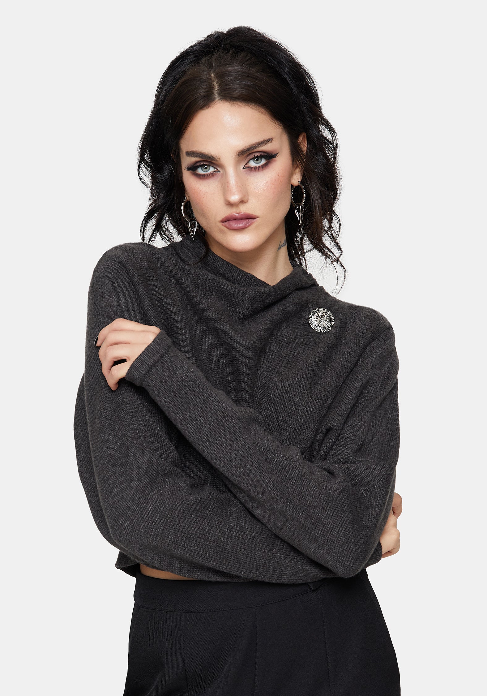 Calliope Wrap Over Cropped Knit Jumper with Brooch – Disturbia