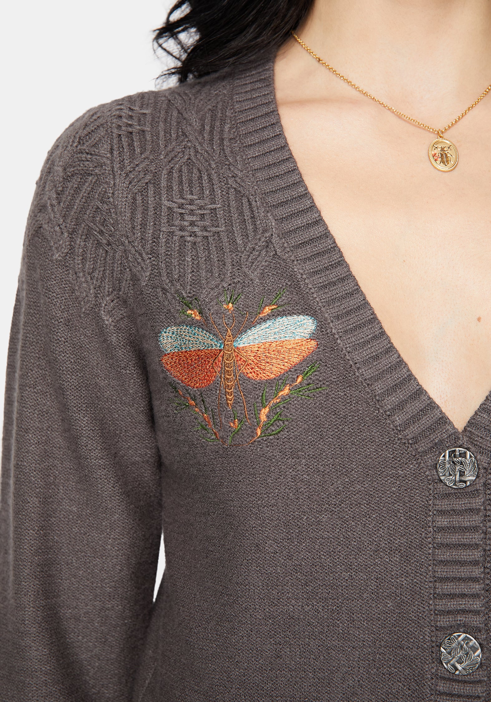 Griffinfly Embroidered Knit Cardigan - Grey – Disturbia