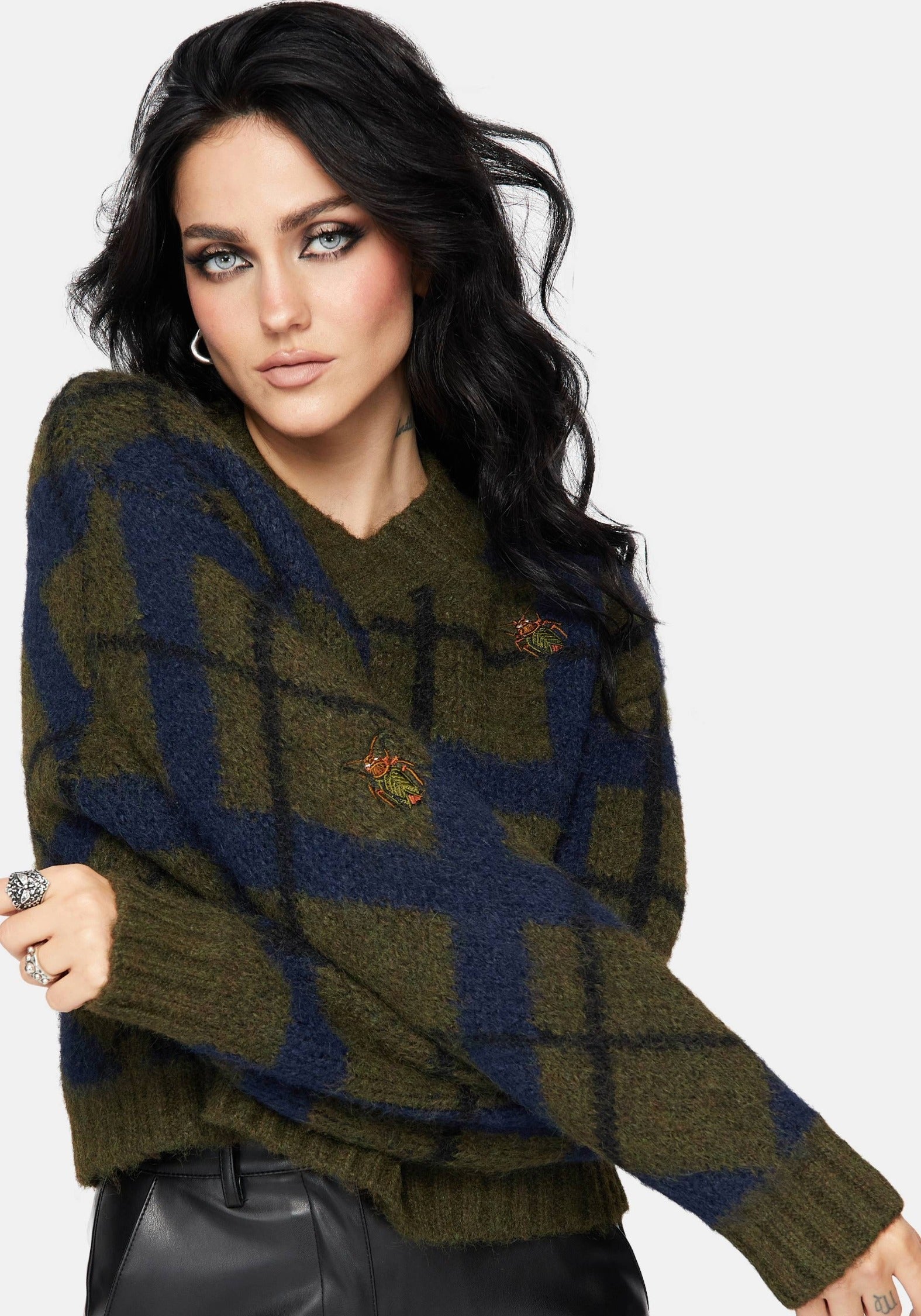 Nelly Spliced Check Bug Jacquard Cropped Knit Jumper – Disturbia