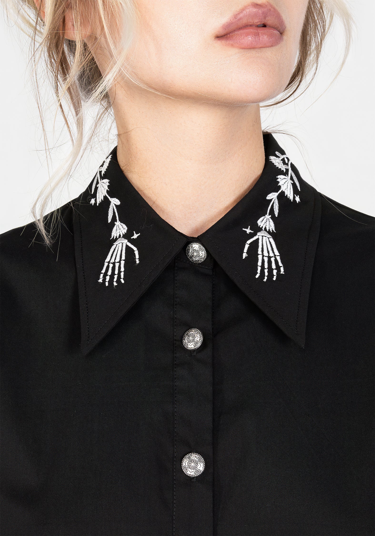 Tempora Embroidered Button Up Shirt - Black – Disturbia
