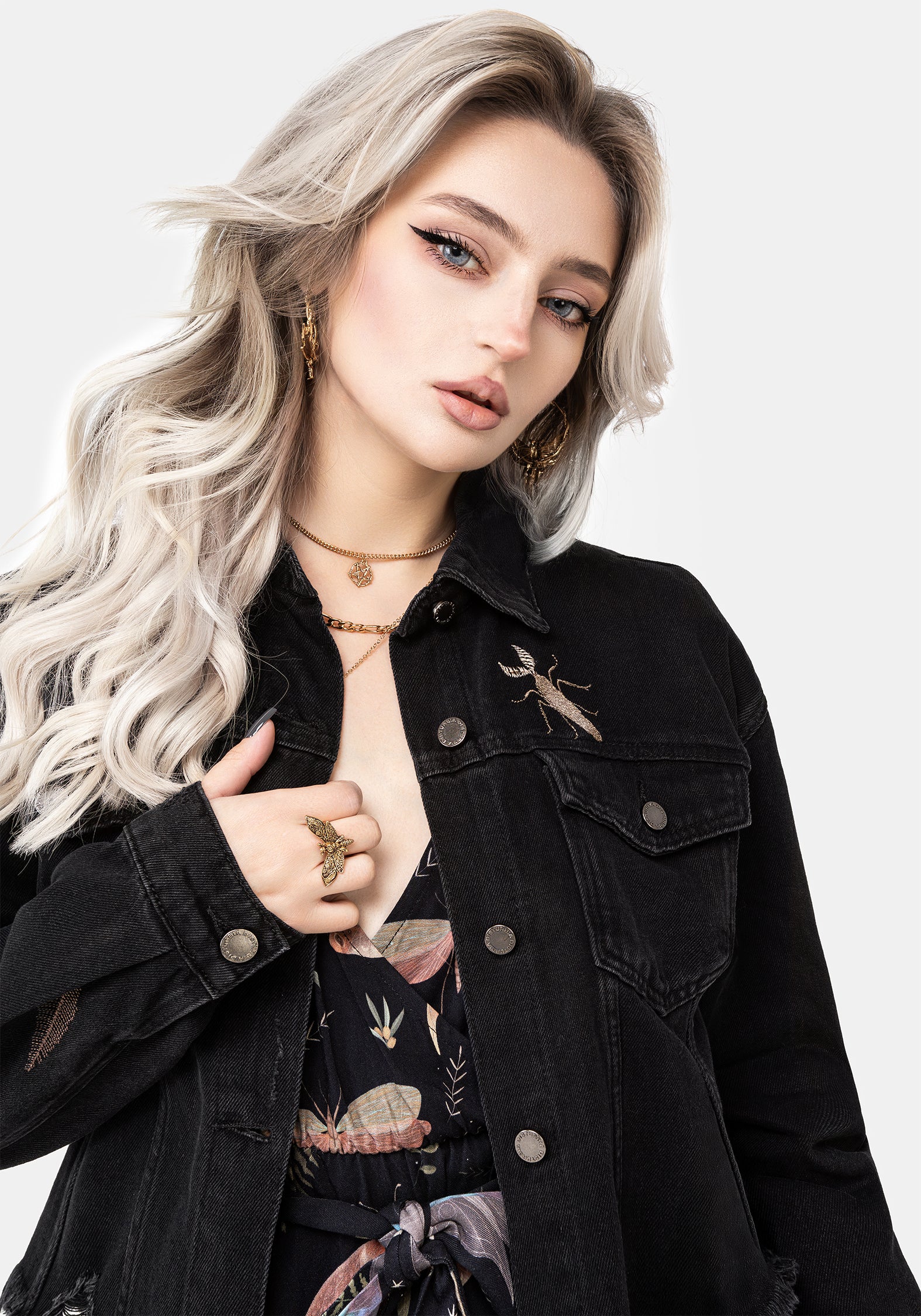 Disturbia | Griffinfly Embroidered Distressed Denim Jacket | Jackets