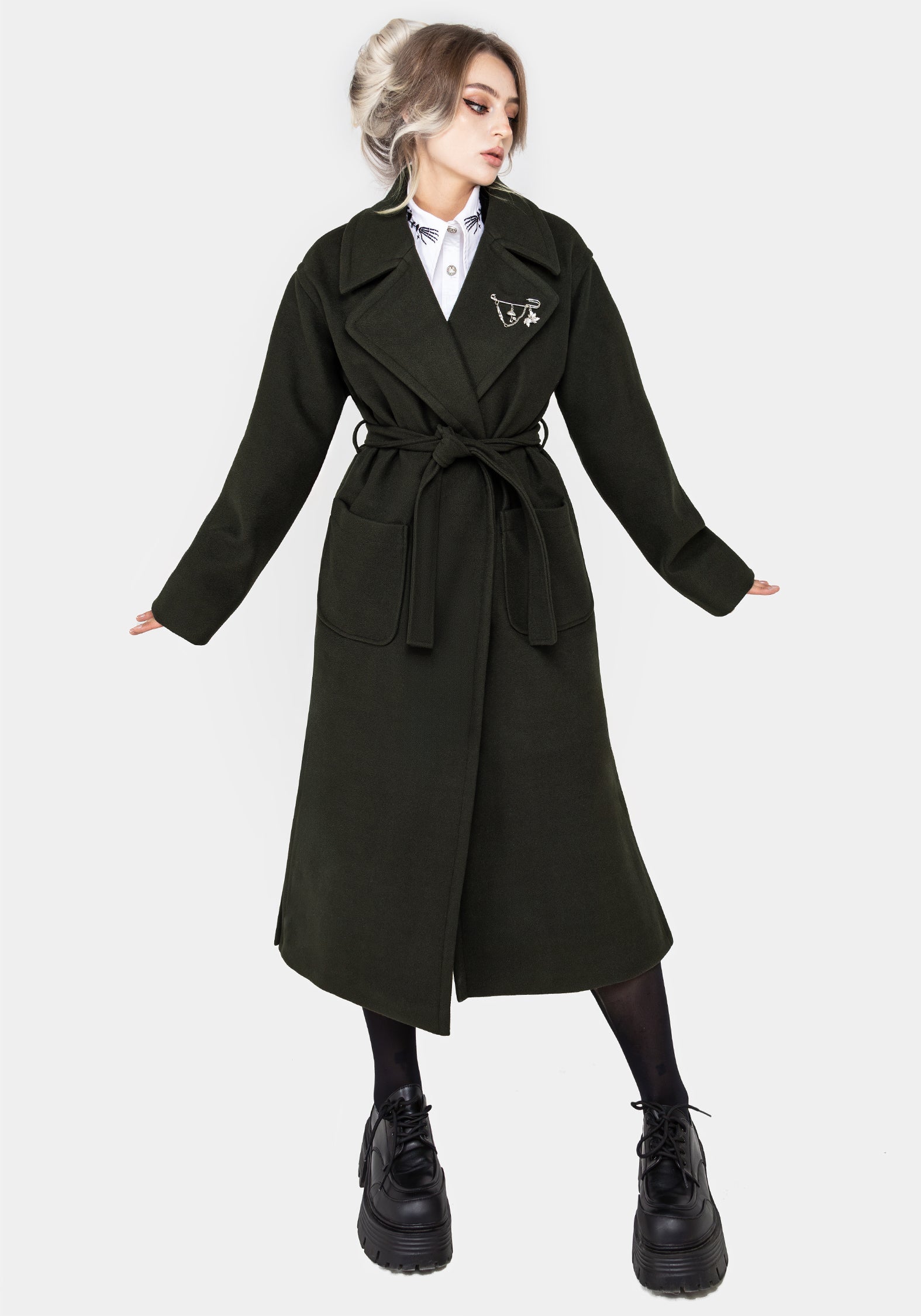 Disturbia | Meltdown Oversized Coat with Brooch - Green | Coats