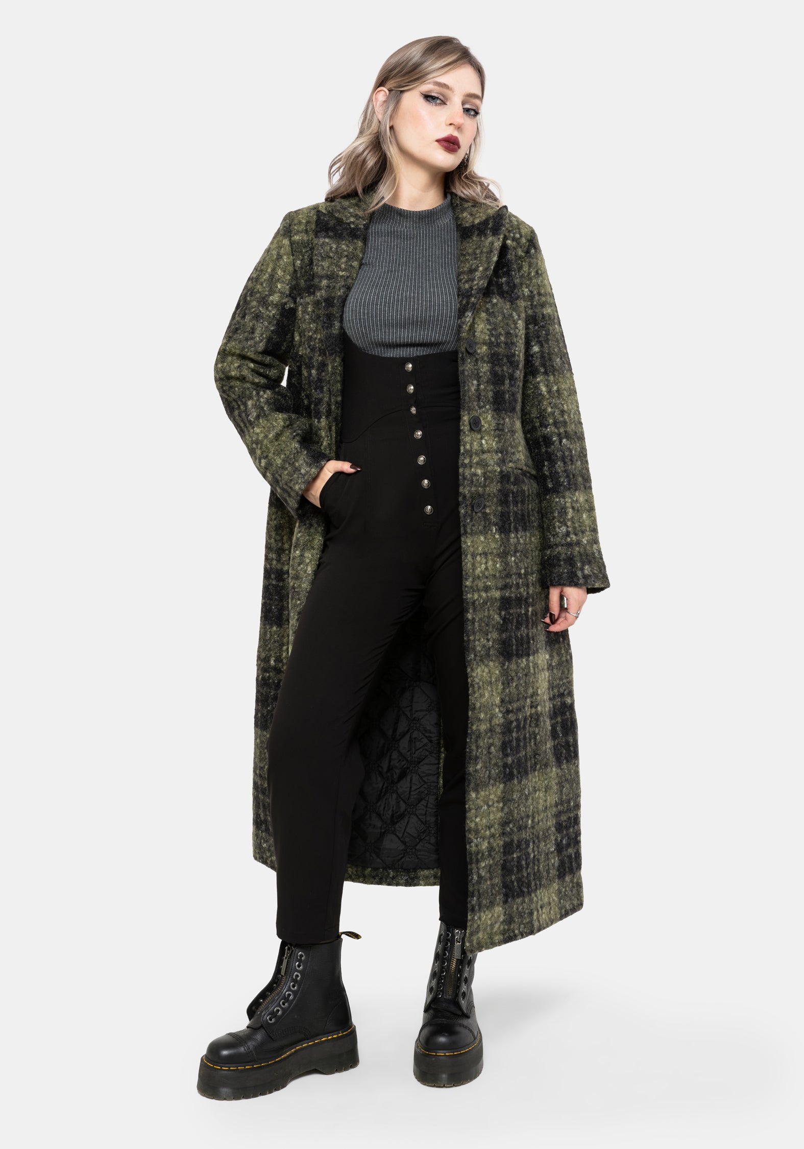 Memory Borg Check Longline Coat - Green – Disturbia