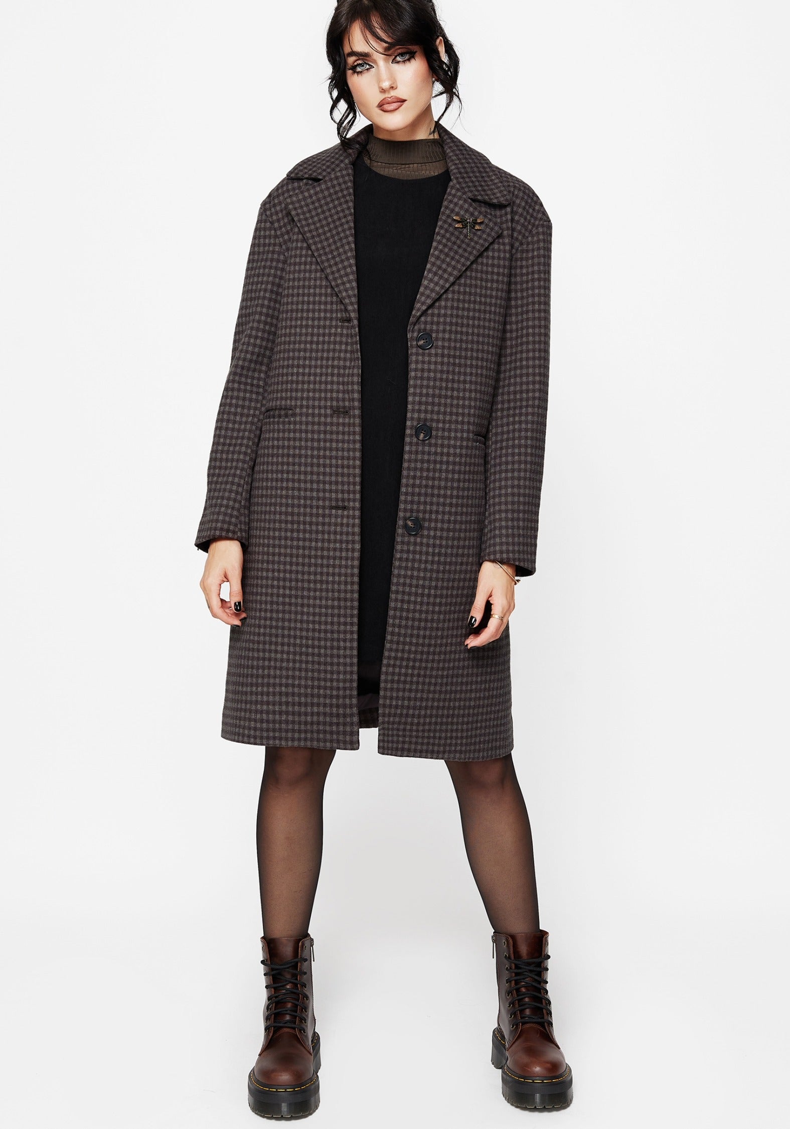 Pilgrim Gingham Coat With Dragonfly Brooch – Disturbia