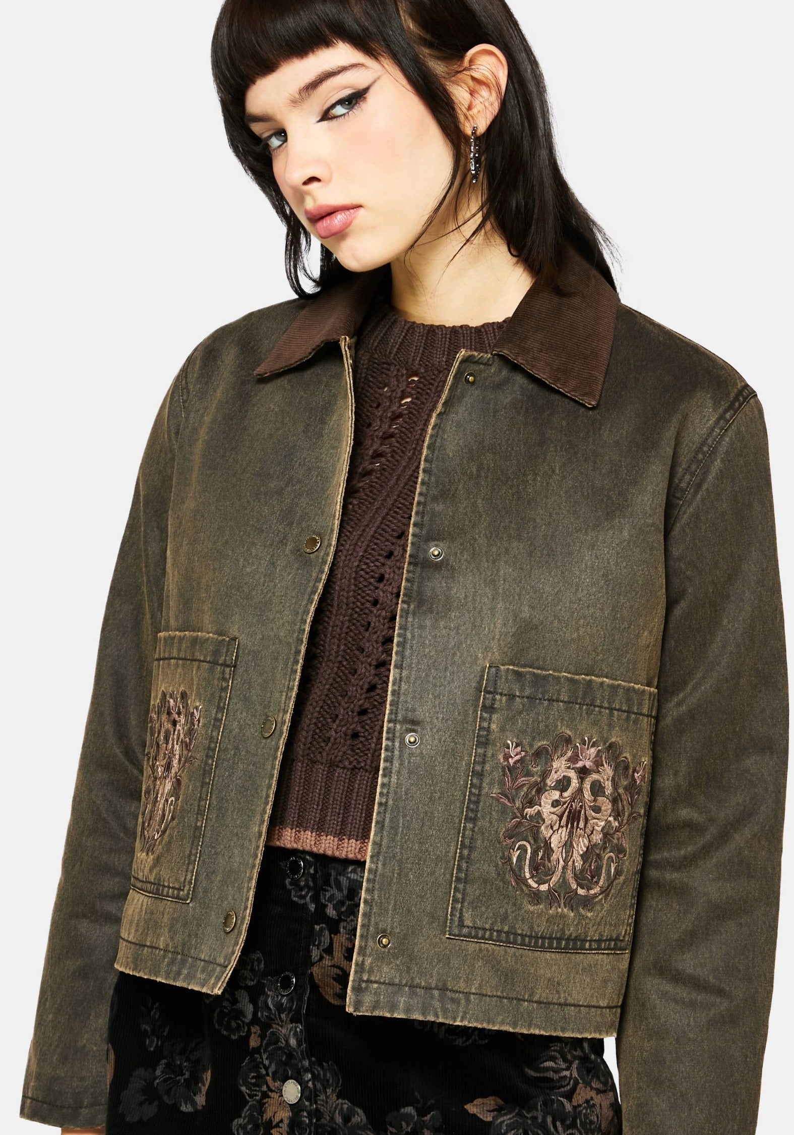 Vilethorn Waxed Cotton Dragon Embroidered Pocket Jacket – Disturbia