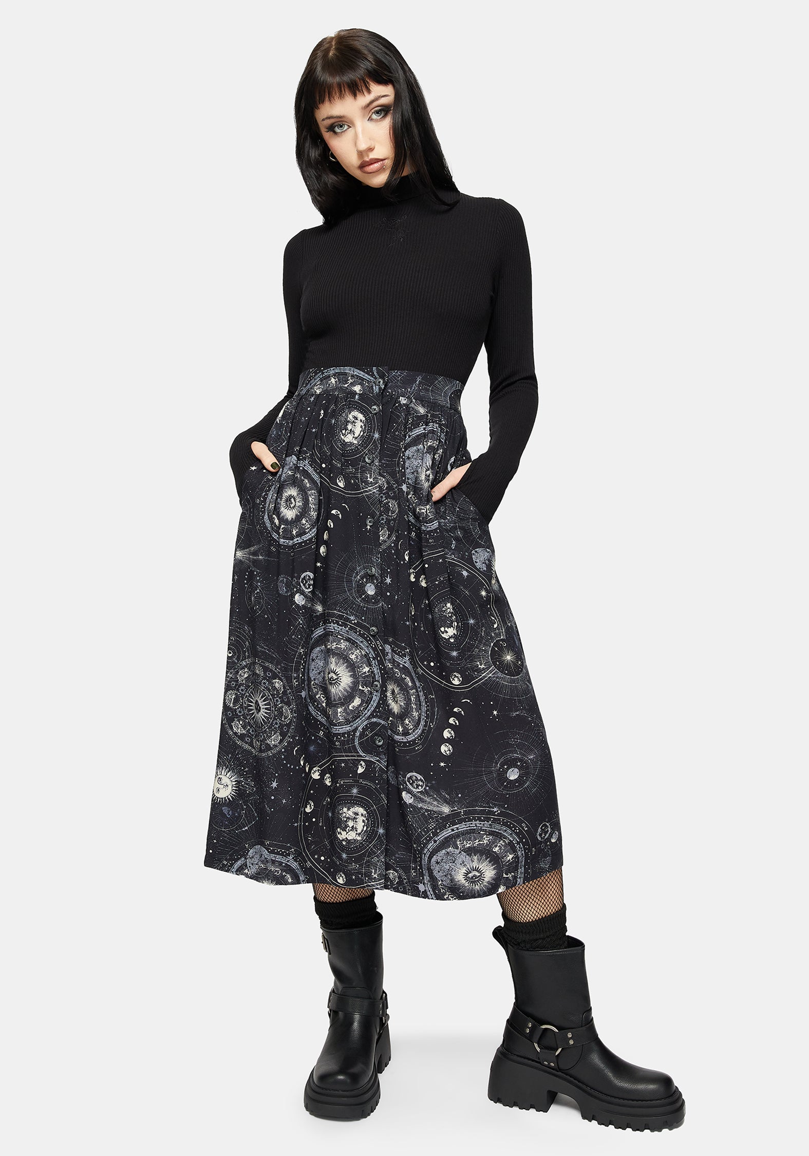 Elise Celestial Print Button Down Midi Skirt – Disturbia