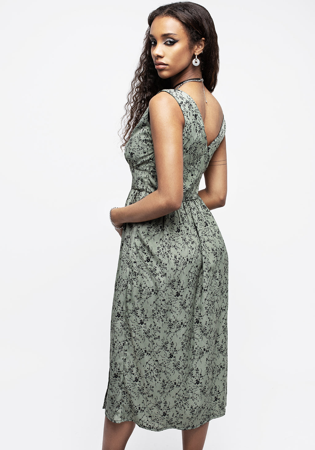Disturbia | Cassie Green Floral Corset Button Midi Split Dress | Dresses