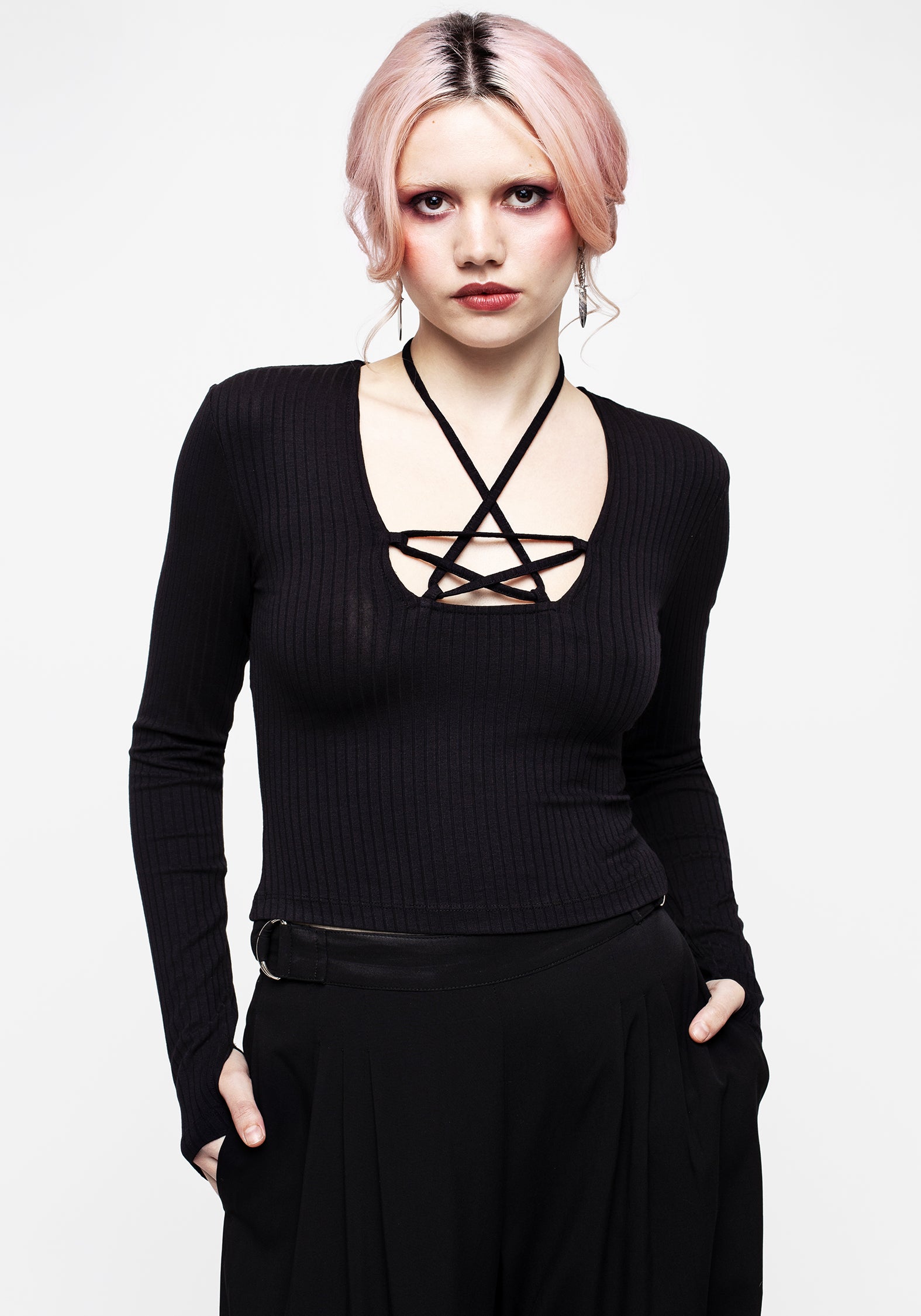 Disturbia | Joanna Pentagram Long Sleeve Ribbed Top | Tops