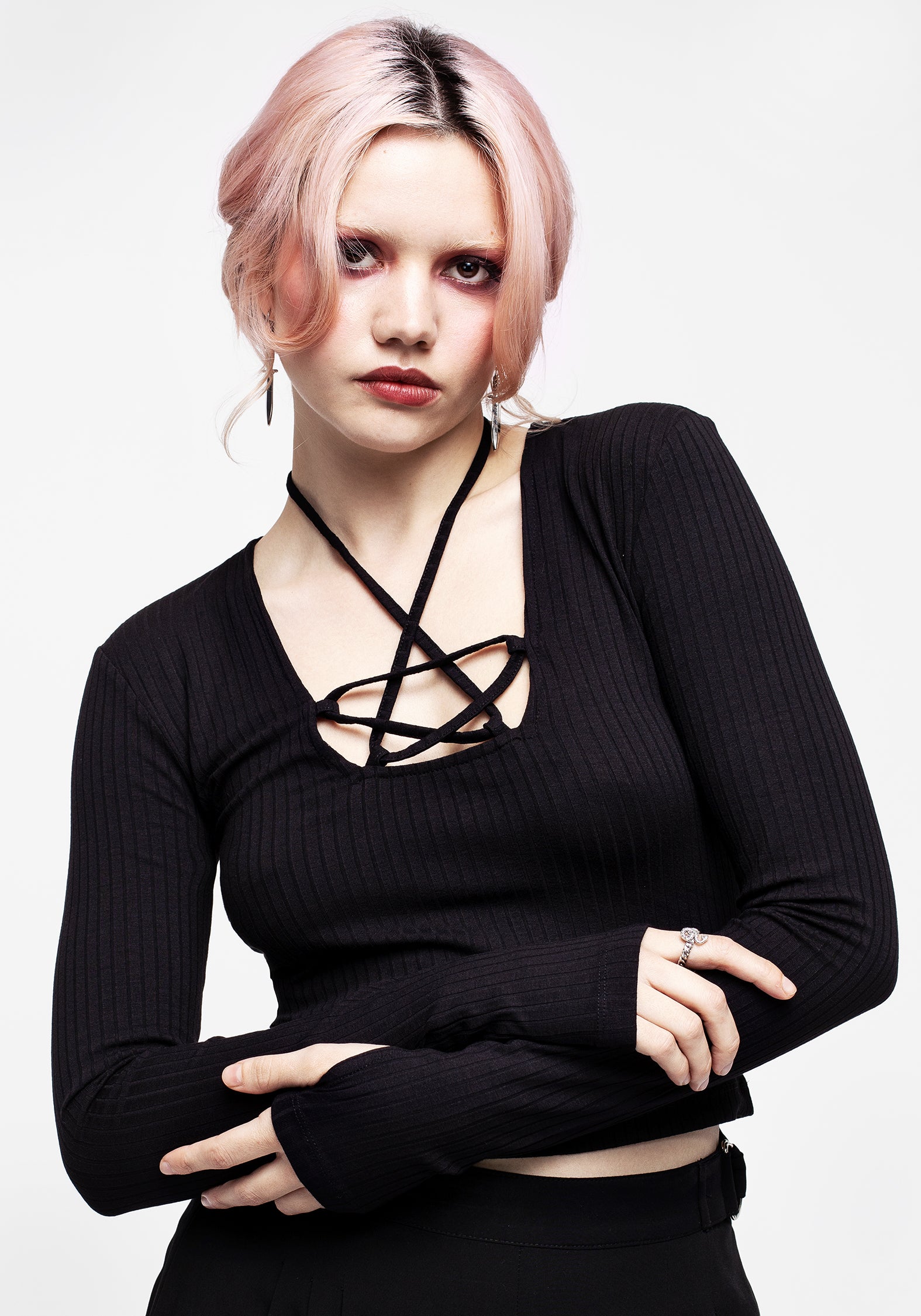 Disturbia | Joanna Pentagram Long Sleeve Ribbed Top | Tops