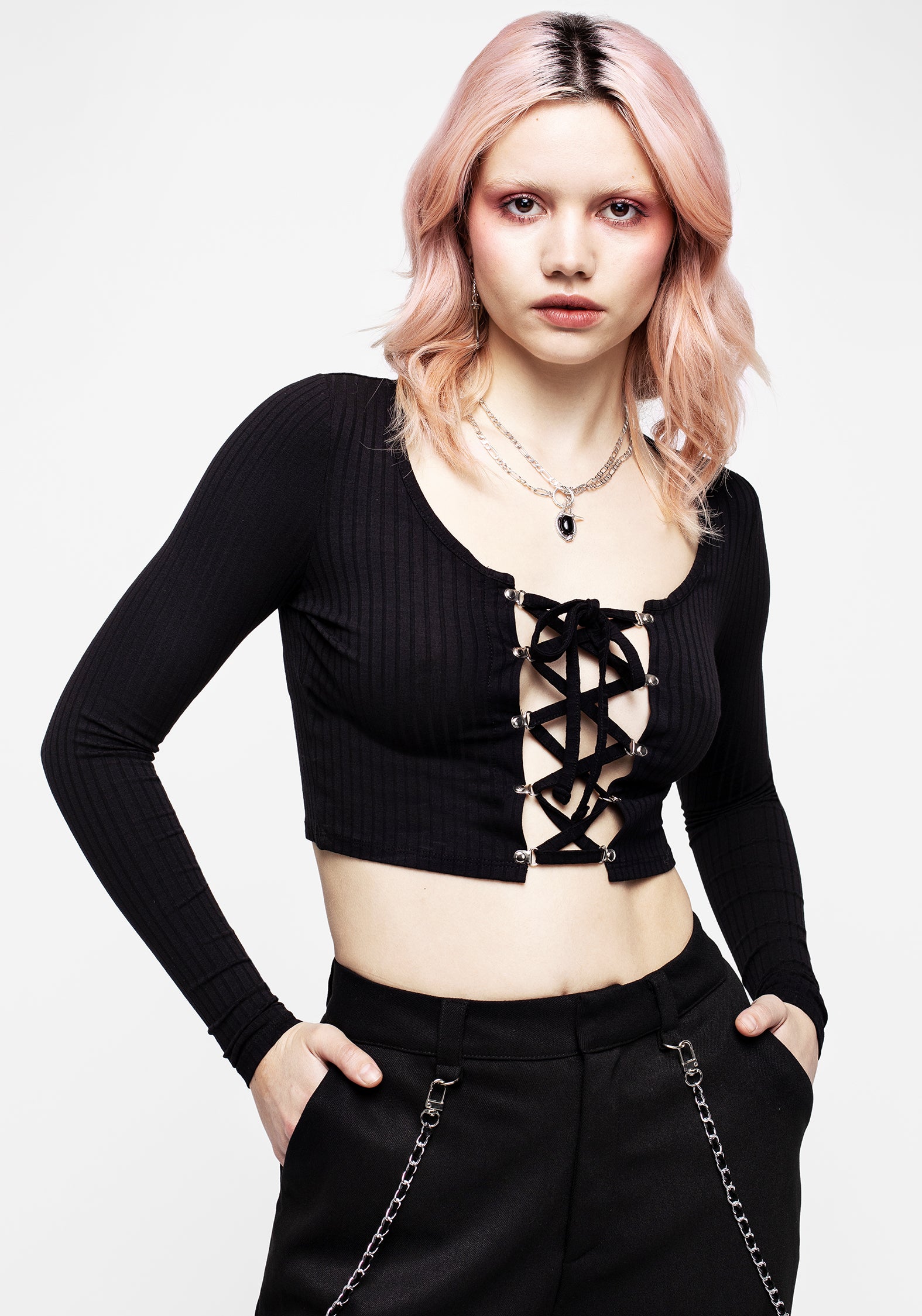 Disturbia | Daimonion Lace Up Crop Top | Tops
