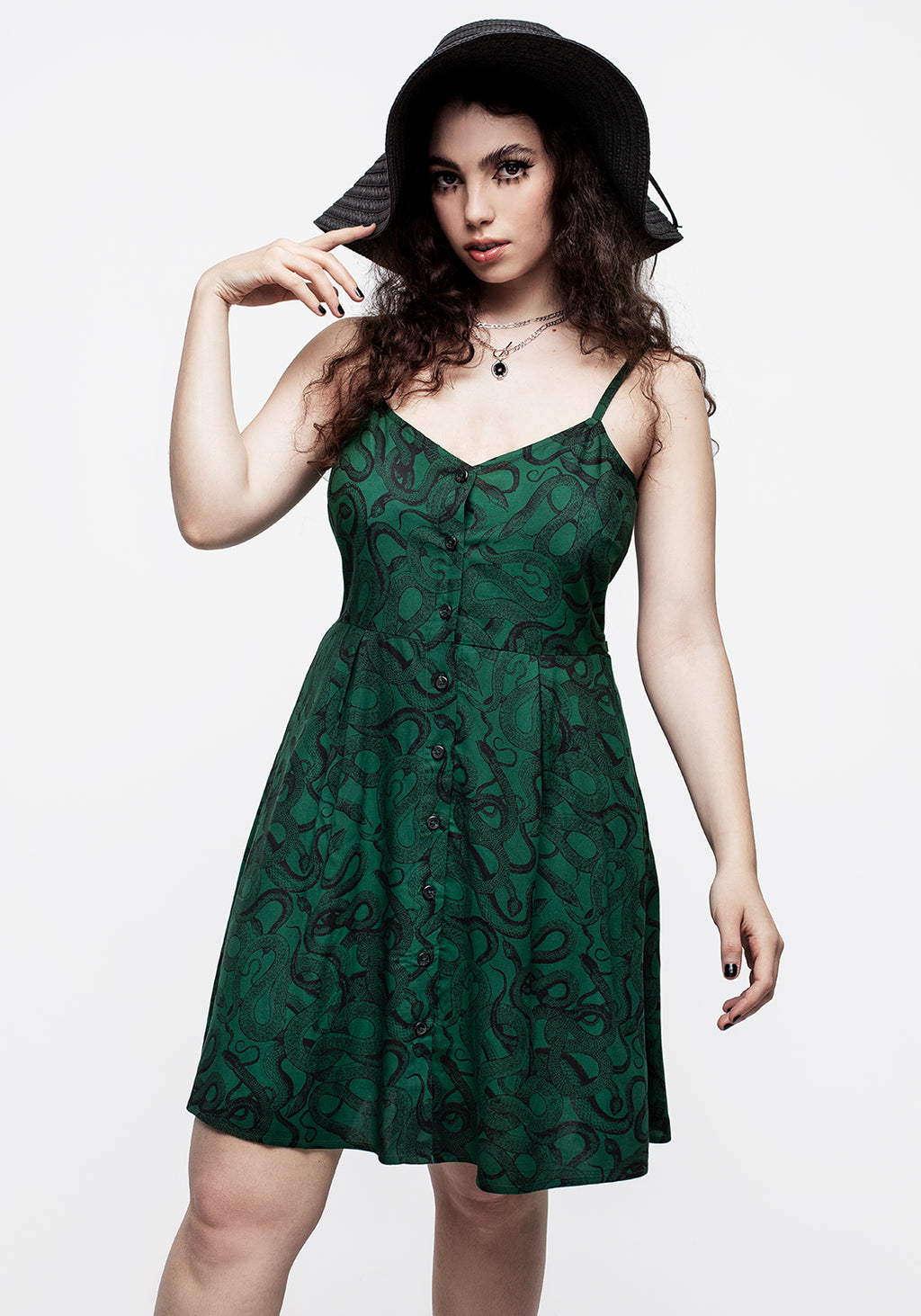 Disturbia | Ophidia Snake Print Button Up Mini Apron Dress - Green ...