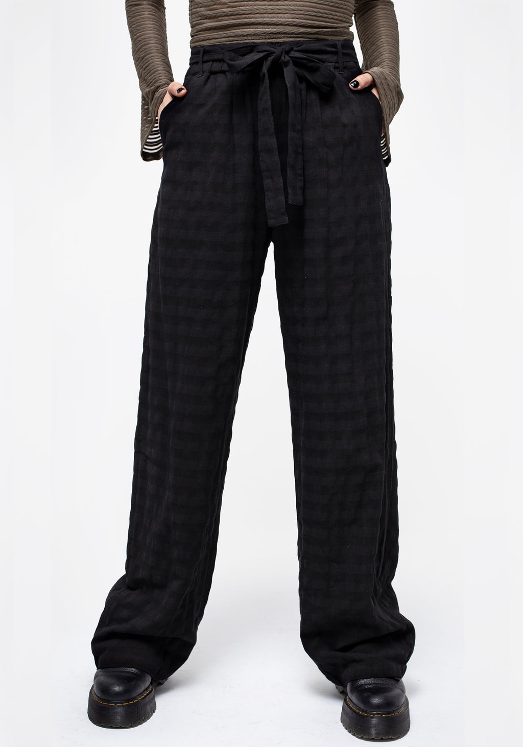 Disturbia | Lithium Tie Waist Check Wide Leg Trouser | Trousers