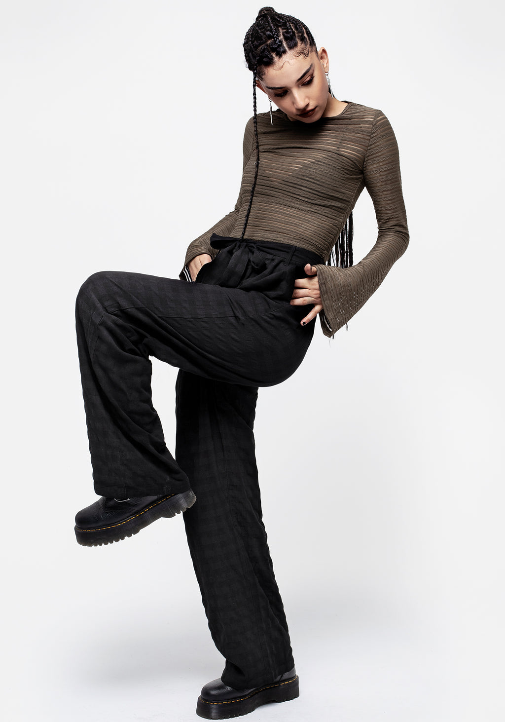 Disturbia | Lithium Tie Waist Check Wide Leg Trouser | Trousers