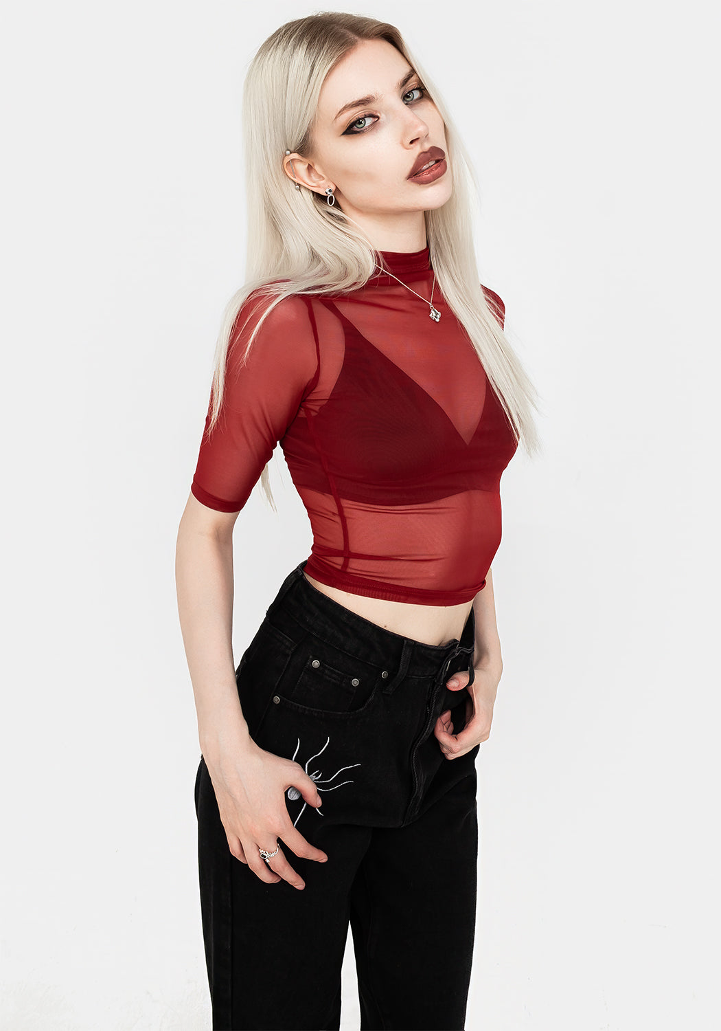 Disturbia | Jinx Mesh Short Sleeve Top - Red | Tops