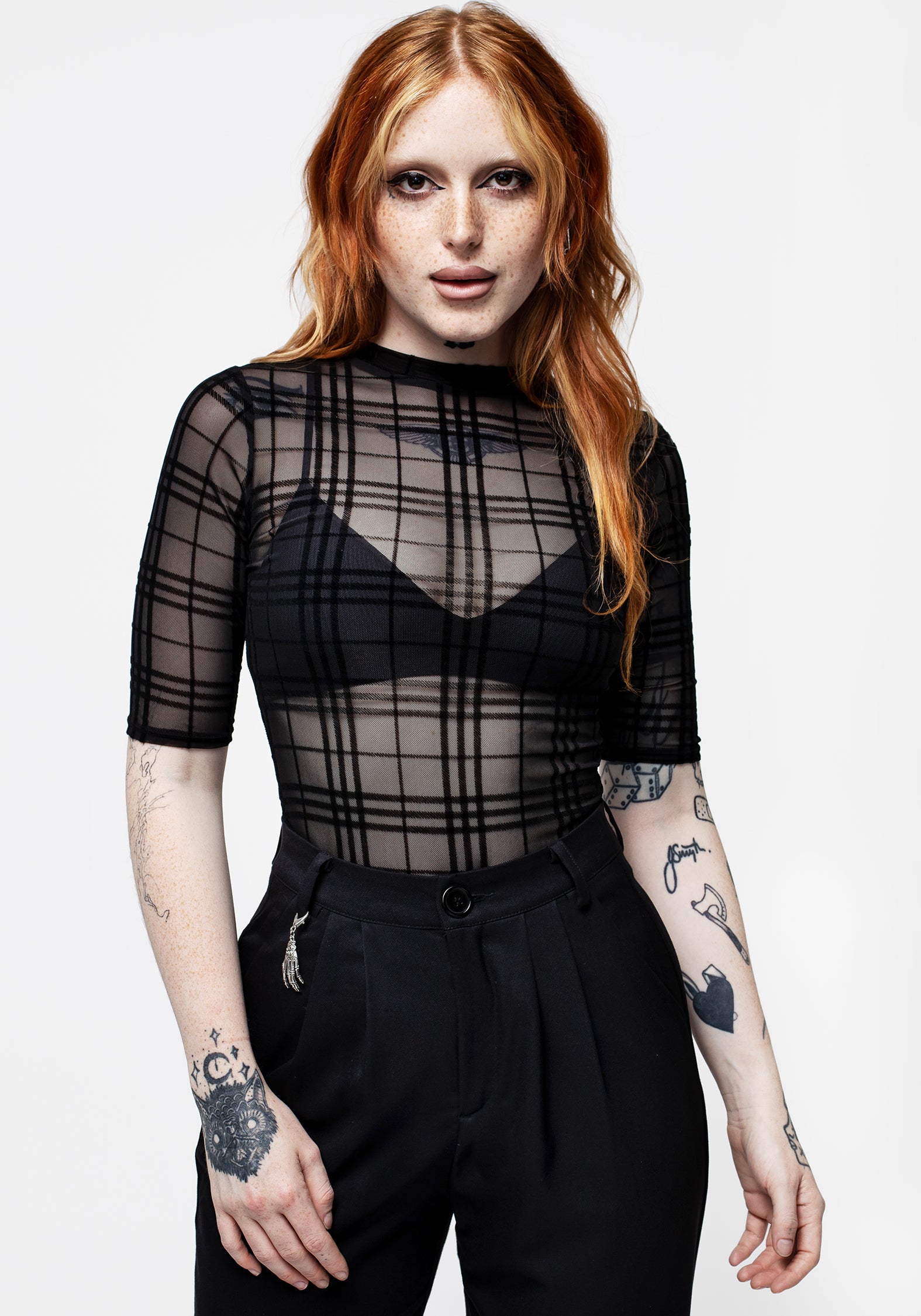 Disturbia | Buffy Check Mesh Short Sleeve Top | Tops