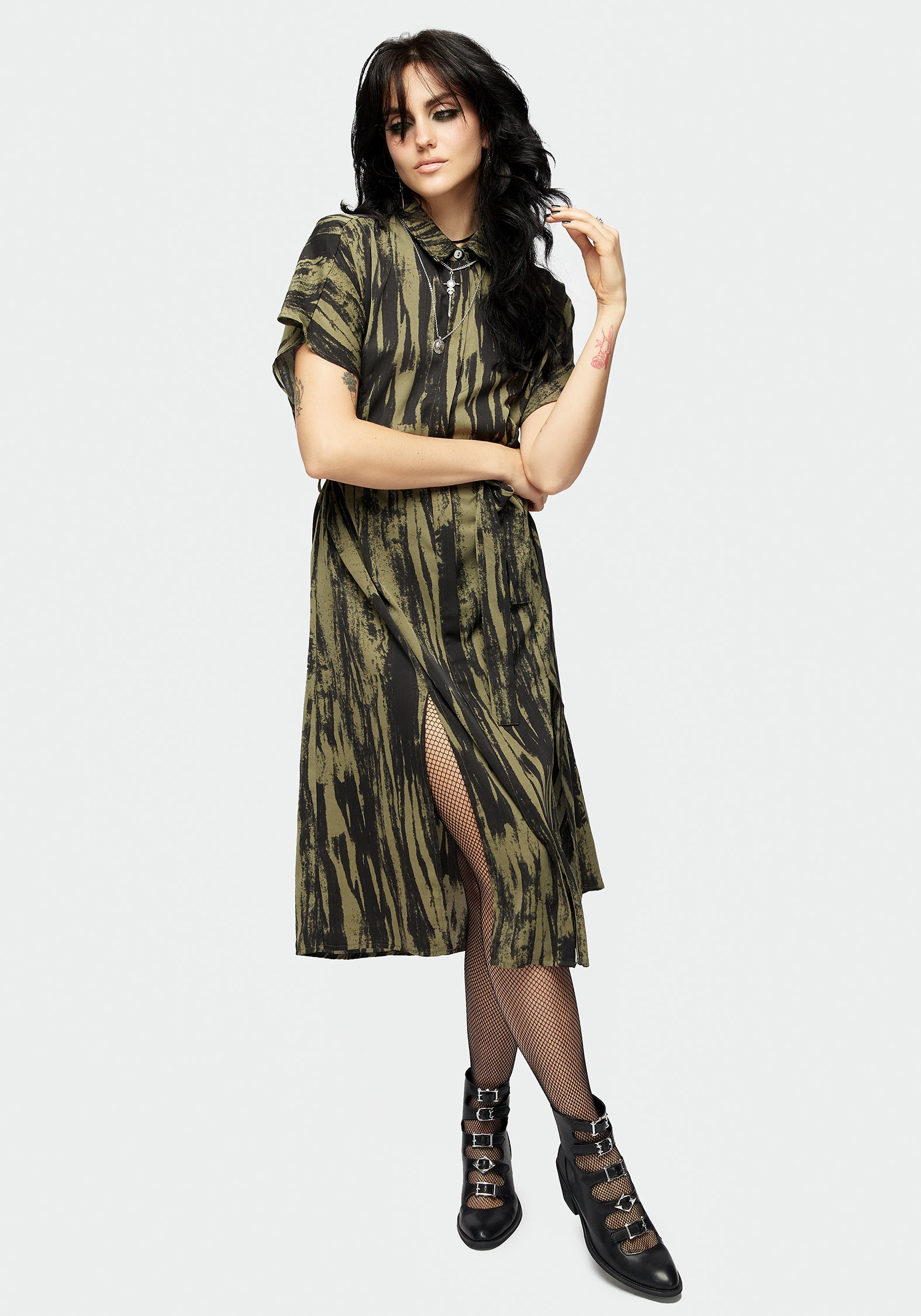 Disturbia | Hegemone Tie Waist Midi Shirt Dress | Dresses