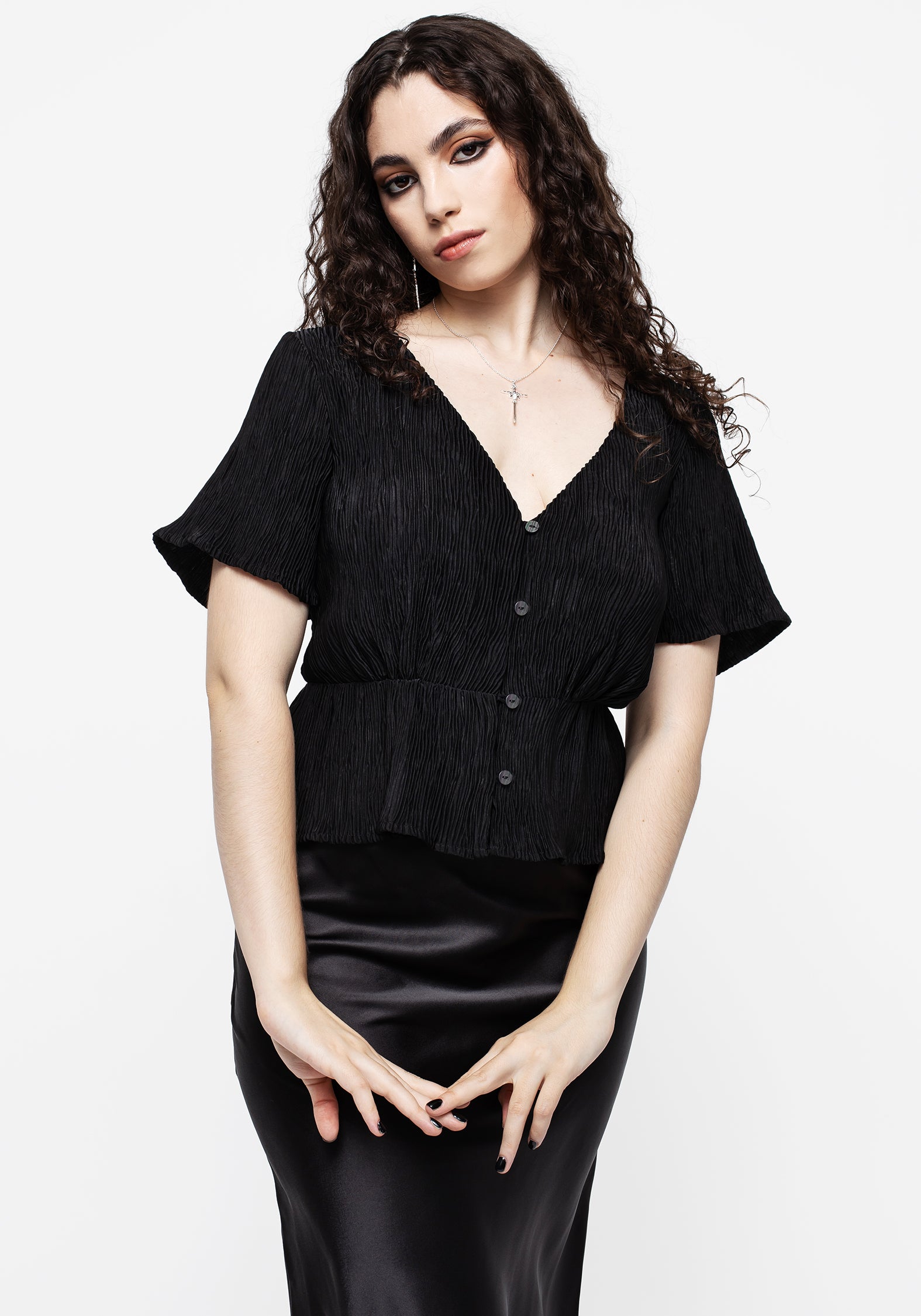 Disturbia | Algea Crinkle Button Up Top | Tops