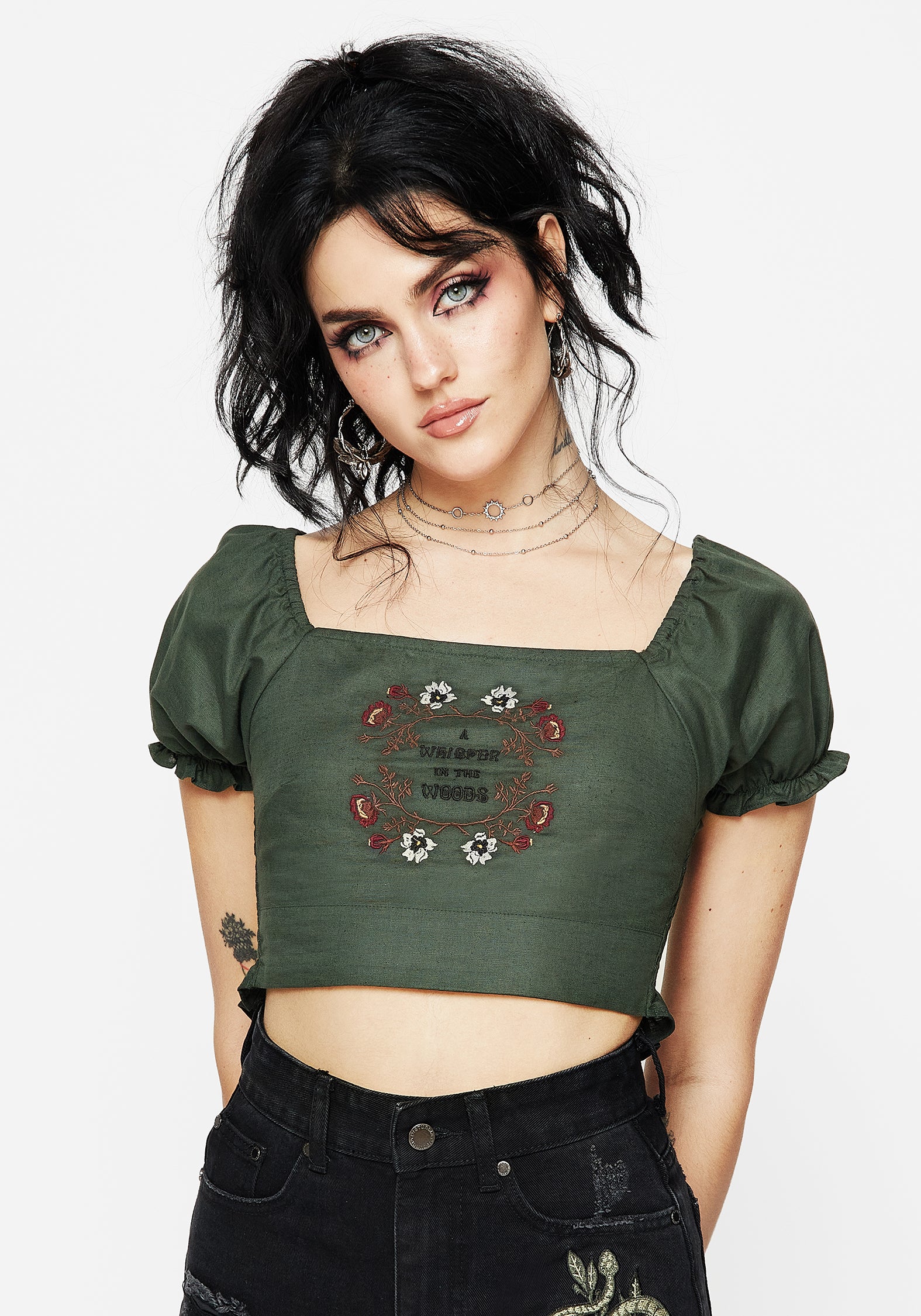 Disturbia | Whisper Embroidered Linen-Blend Smock Crop Top | Tops
