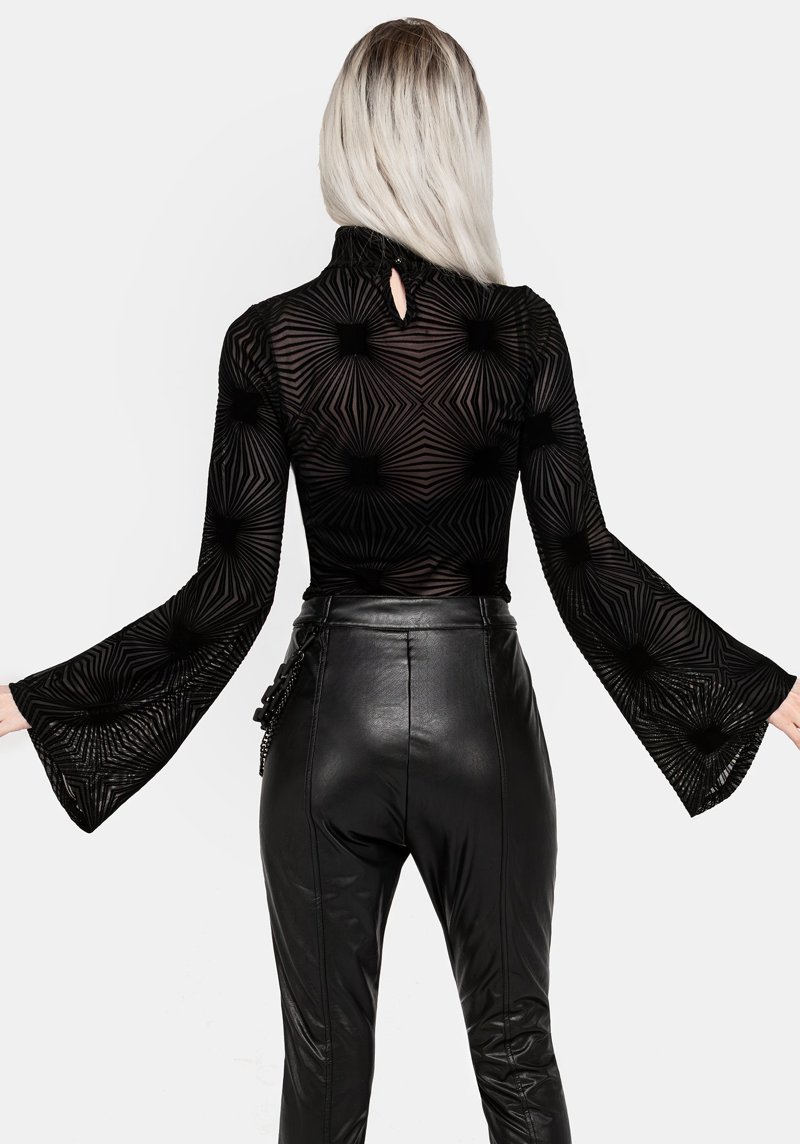 Disturbia | Strobe Flocked Mesh Flare Sleeve Top | Tops