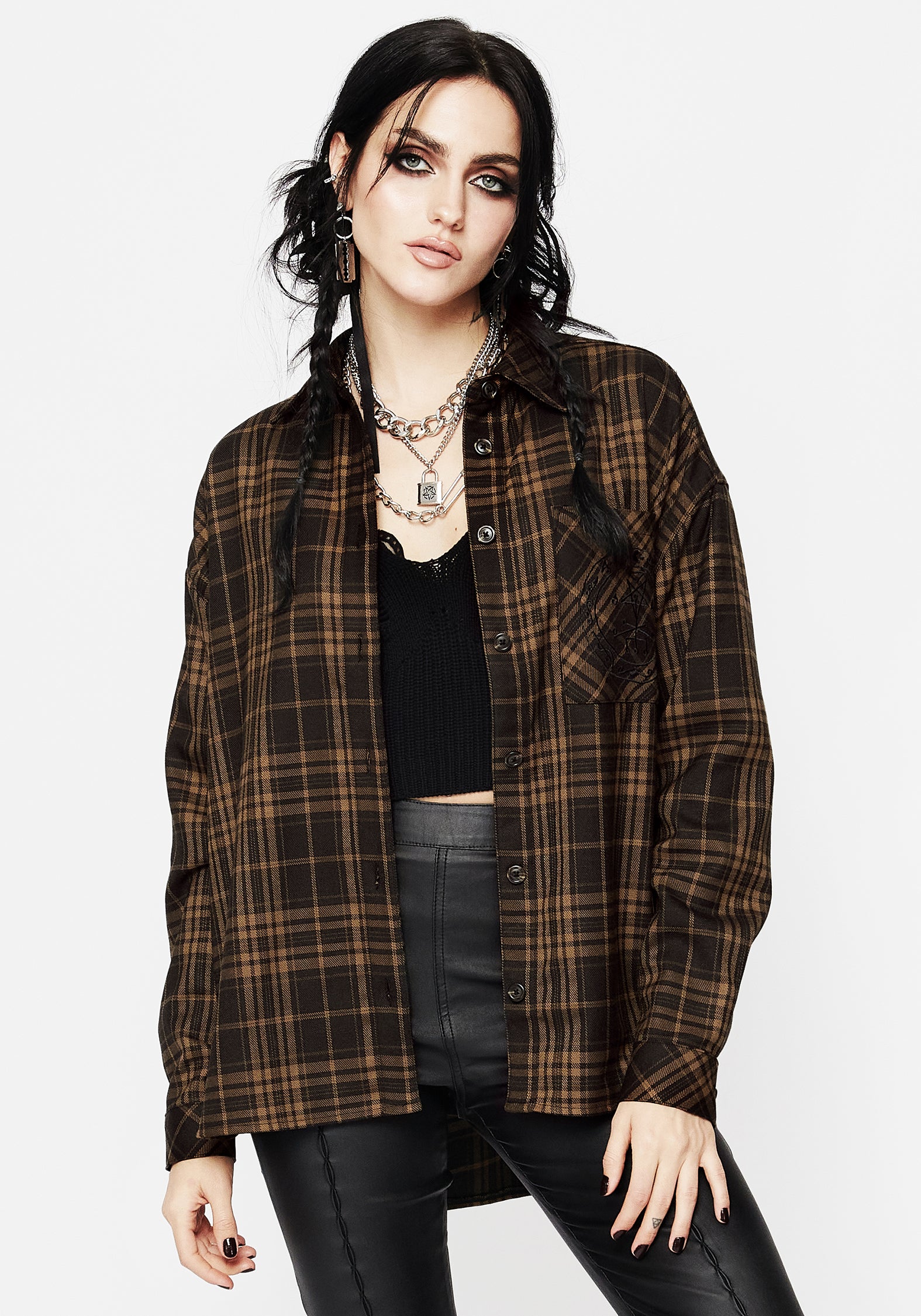 Disturbia | Vetula Embroidered Oversized Check Shirt | Shirts