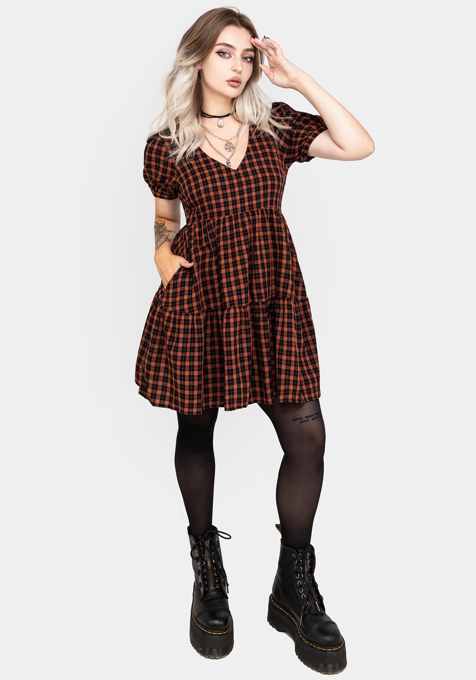 Disturbia | Terra Check Mini Smock Dress - Orange | Dresses