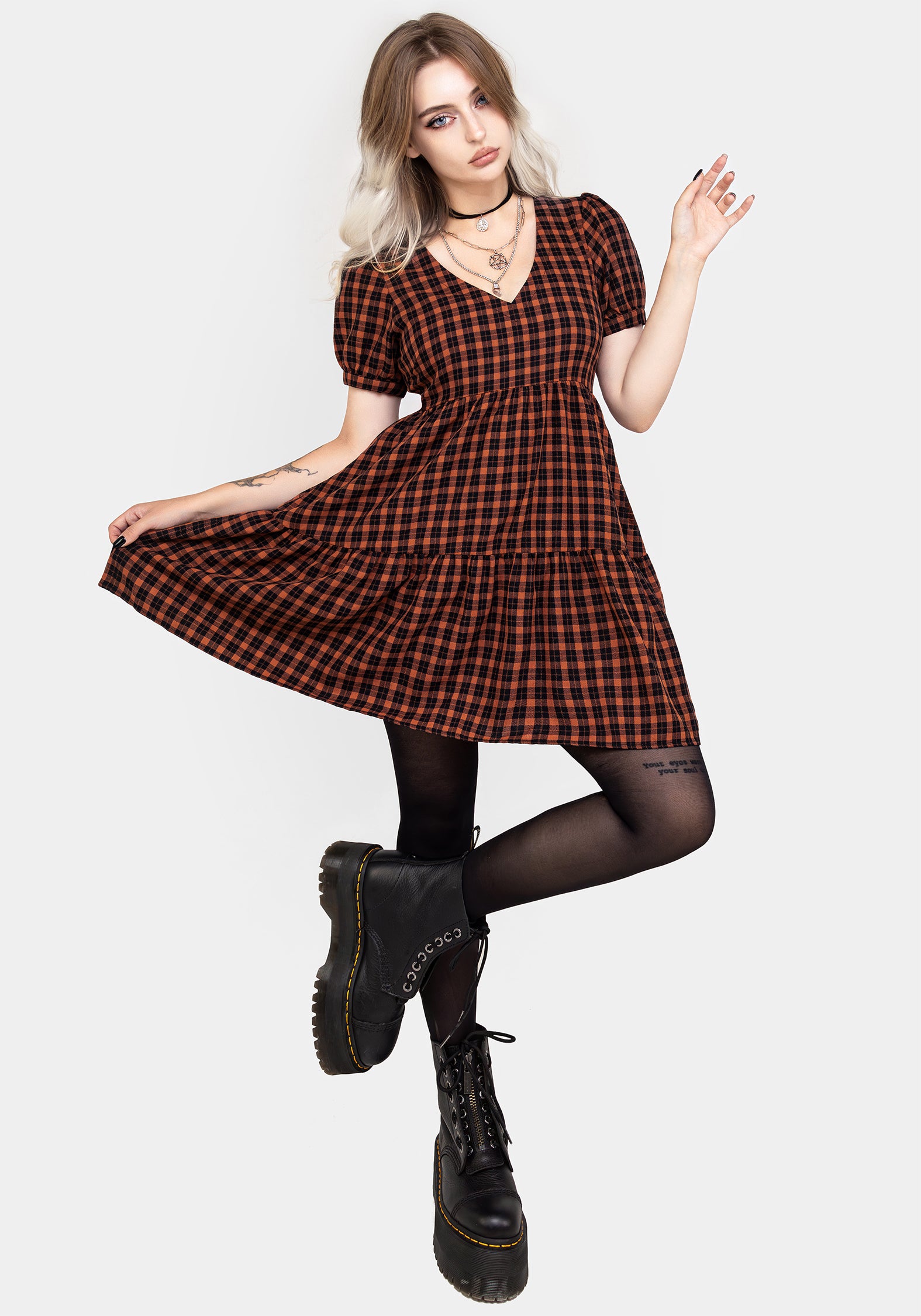 Disturbia | Terra Check Mini Smock Dress - Orange | Dresses