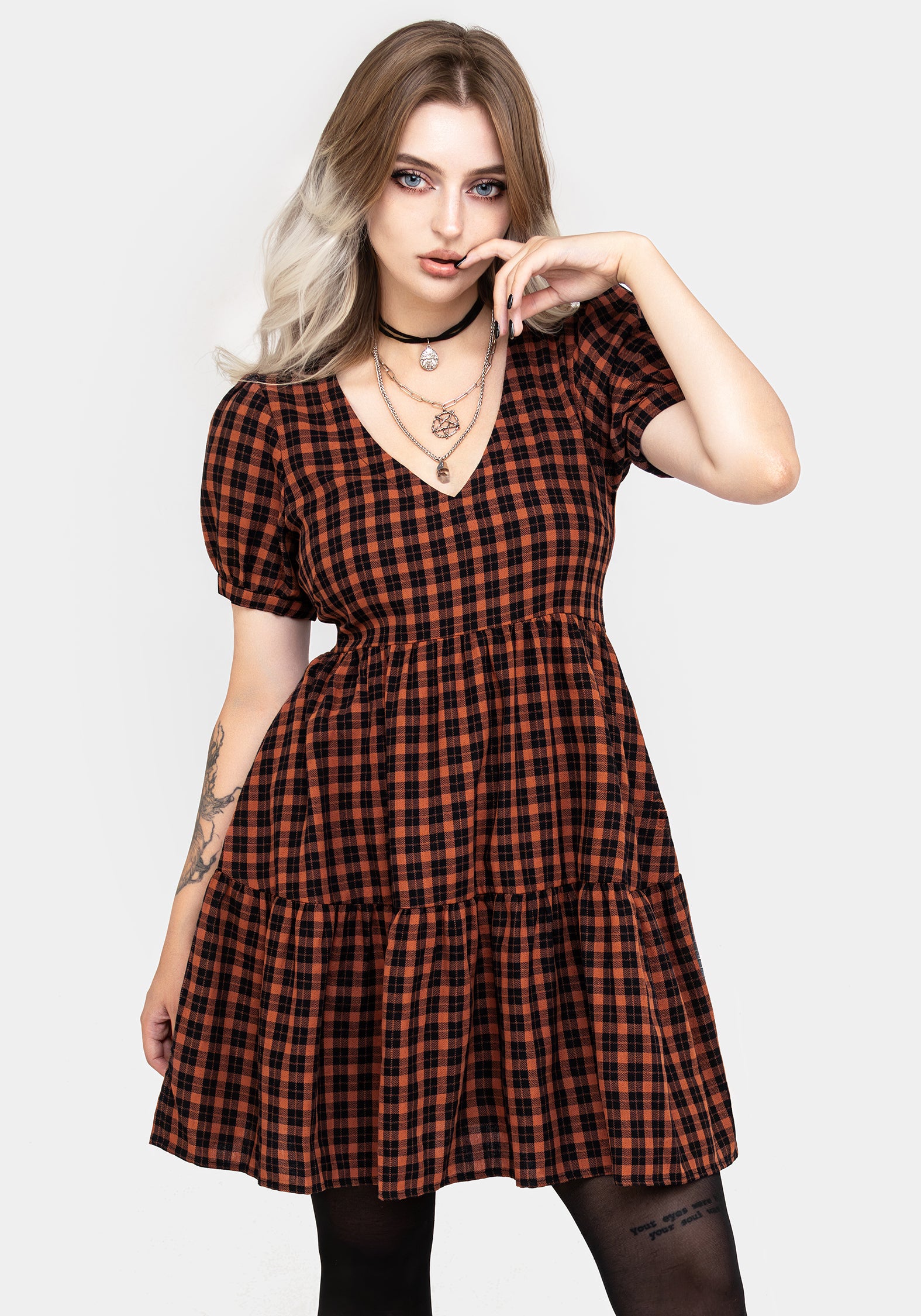 Disturbia | Terra Check Mini Smock Dress - Orange | Dresses