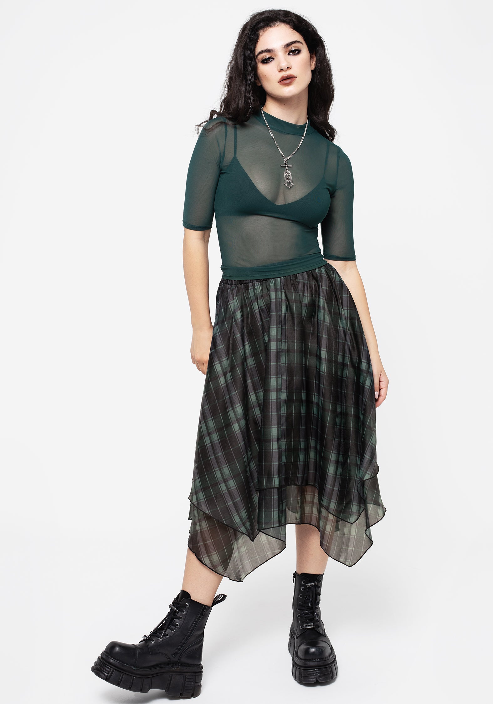 Disturbia | Jinx Mesh Short Sleeve Top - Green | Tops