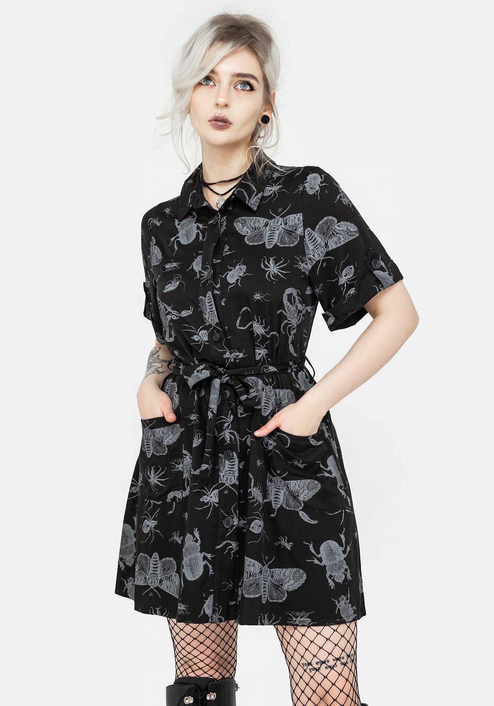 Parasite Bugs Short Sleeve Mini Shirt Dress - Black – Disturbia
