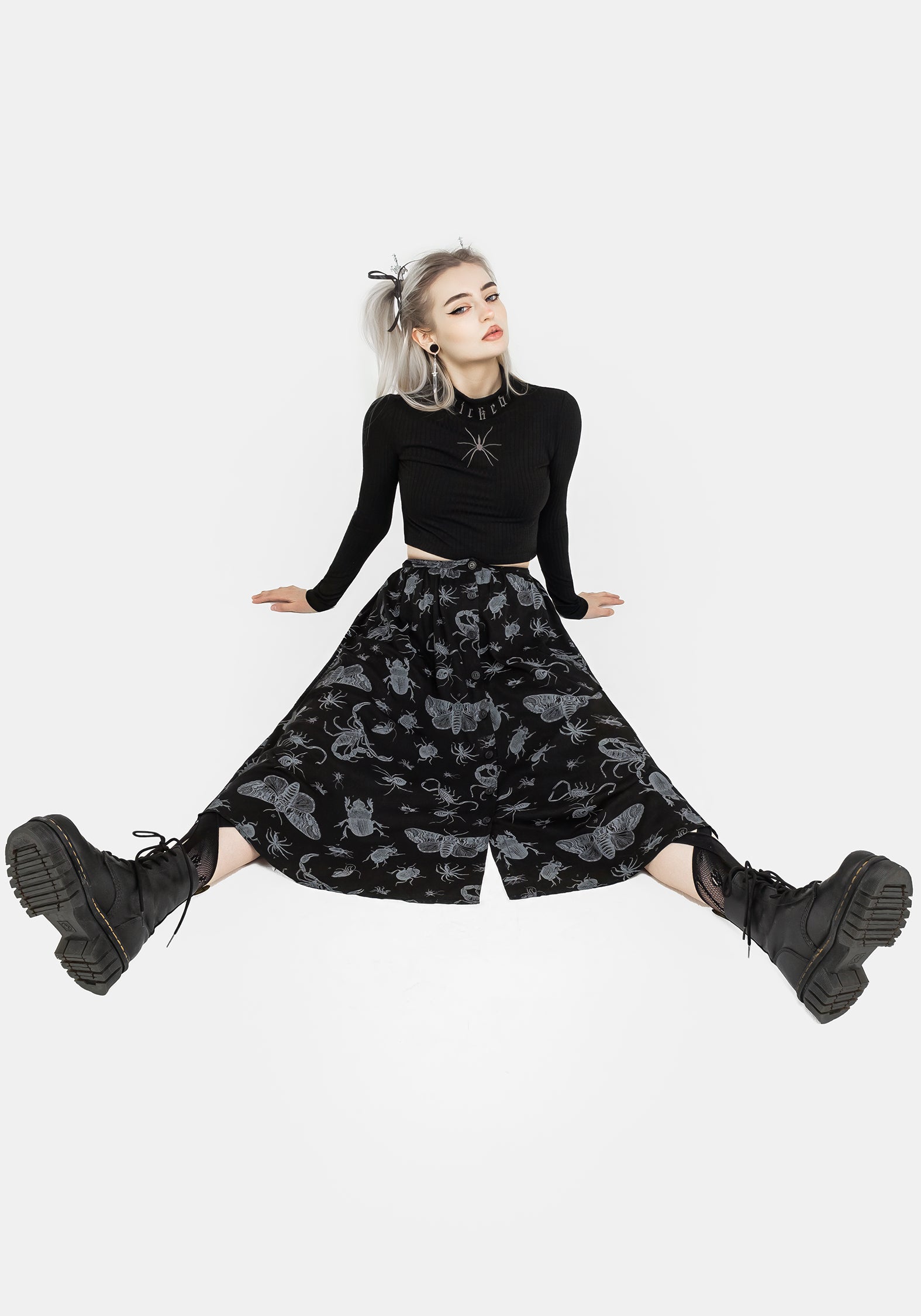 Disturbia | Parasite Bugs Button Front Midi Skirt - Black | Skirts