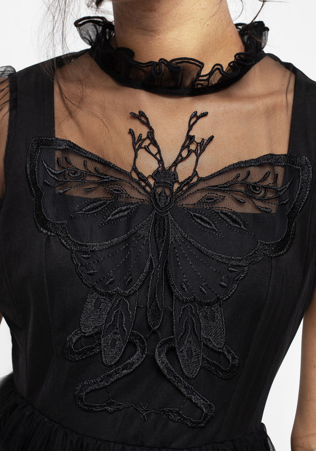 Disturbia | Hysteria Butterfly Applique Frill Neck Tulle Mini Dress ...