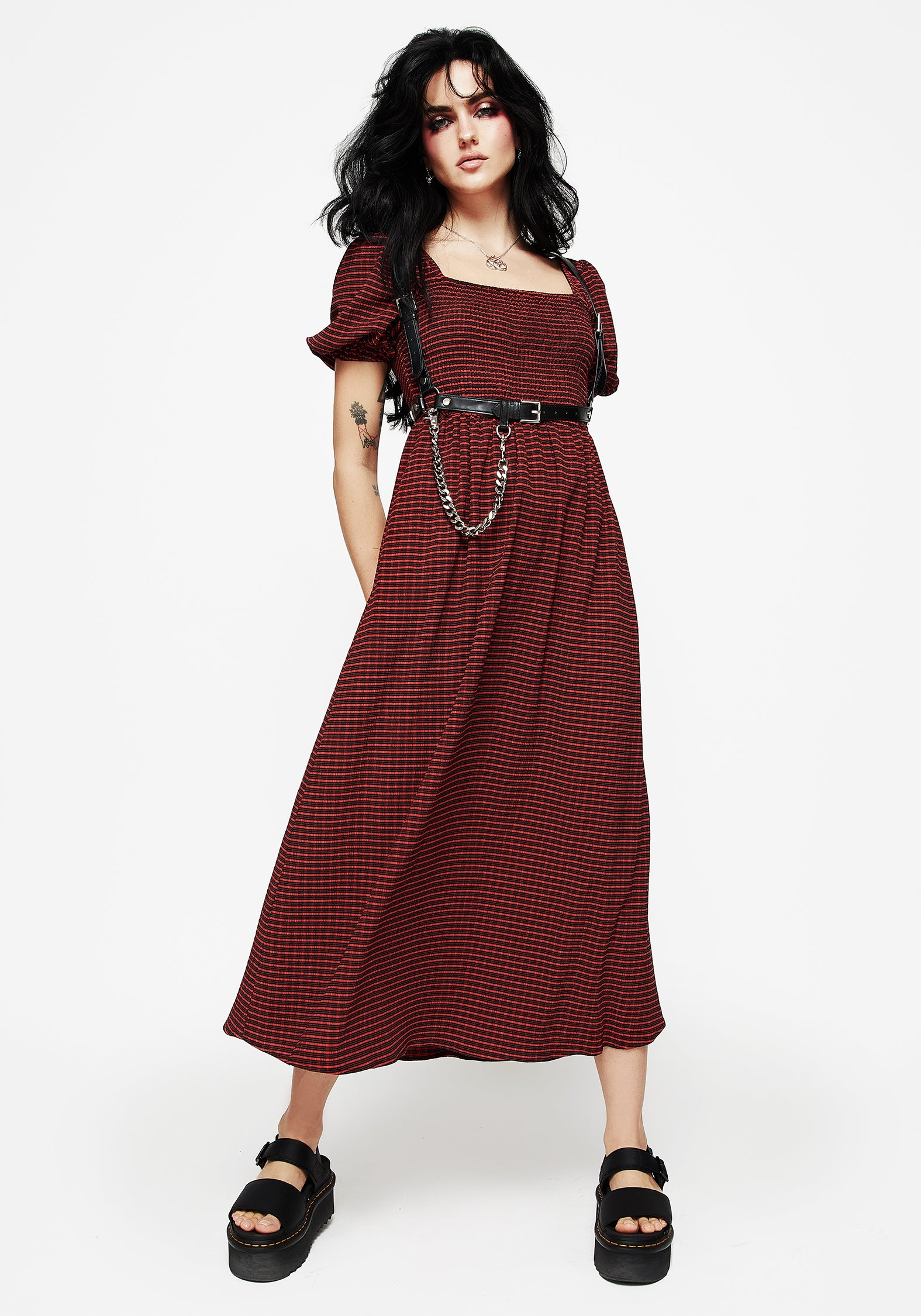 Disturbia | Carmine Check Midaxi Smock Dress | Dresses