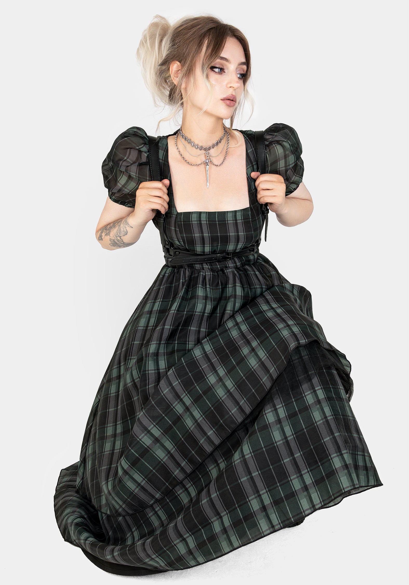 Disturbia | Checkmate Puff Sleeve Layered Organza Midi Dress | Dresses