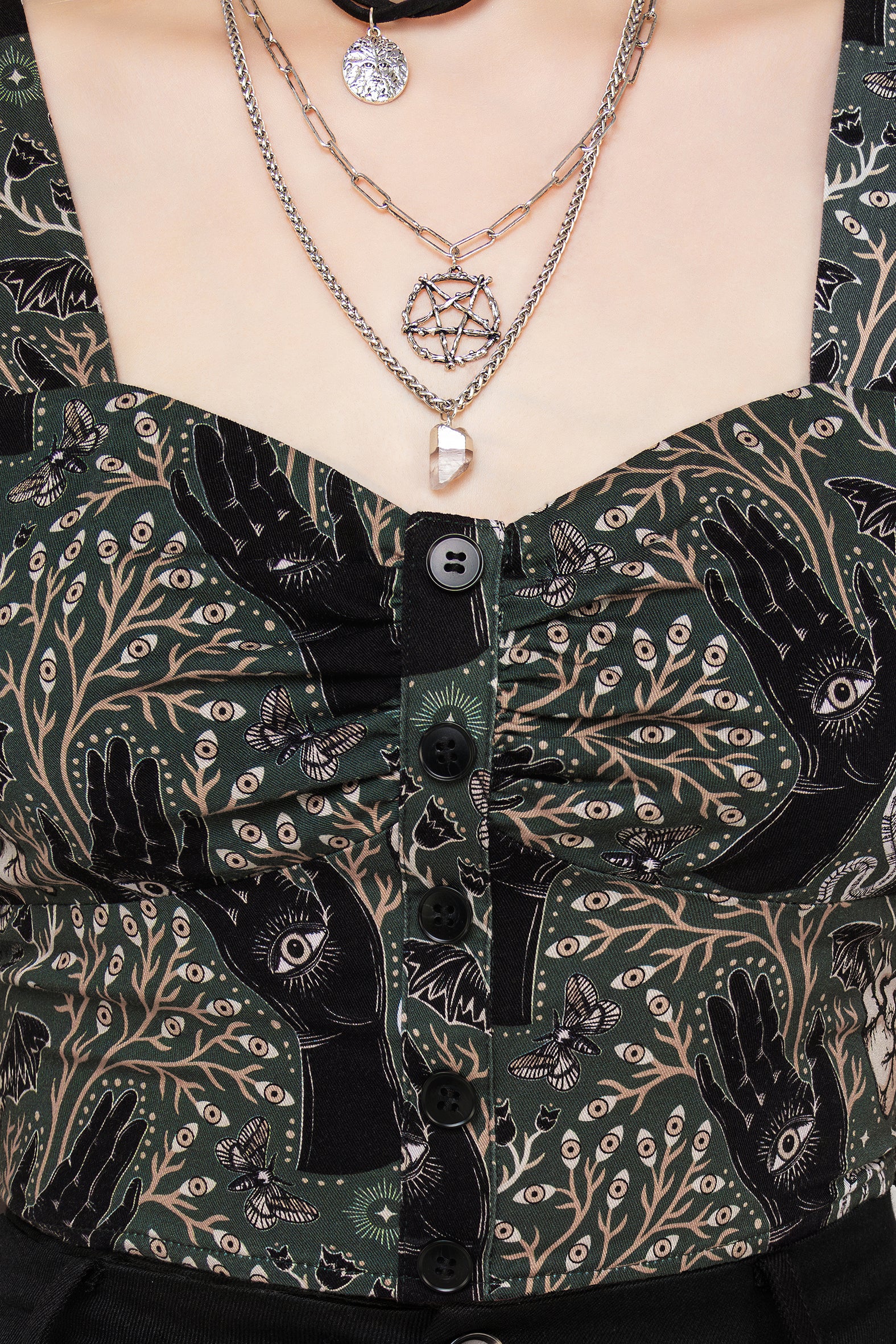 Disturbia | Hemlock Button Up Crop Top - Green | Tops