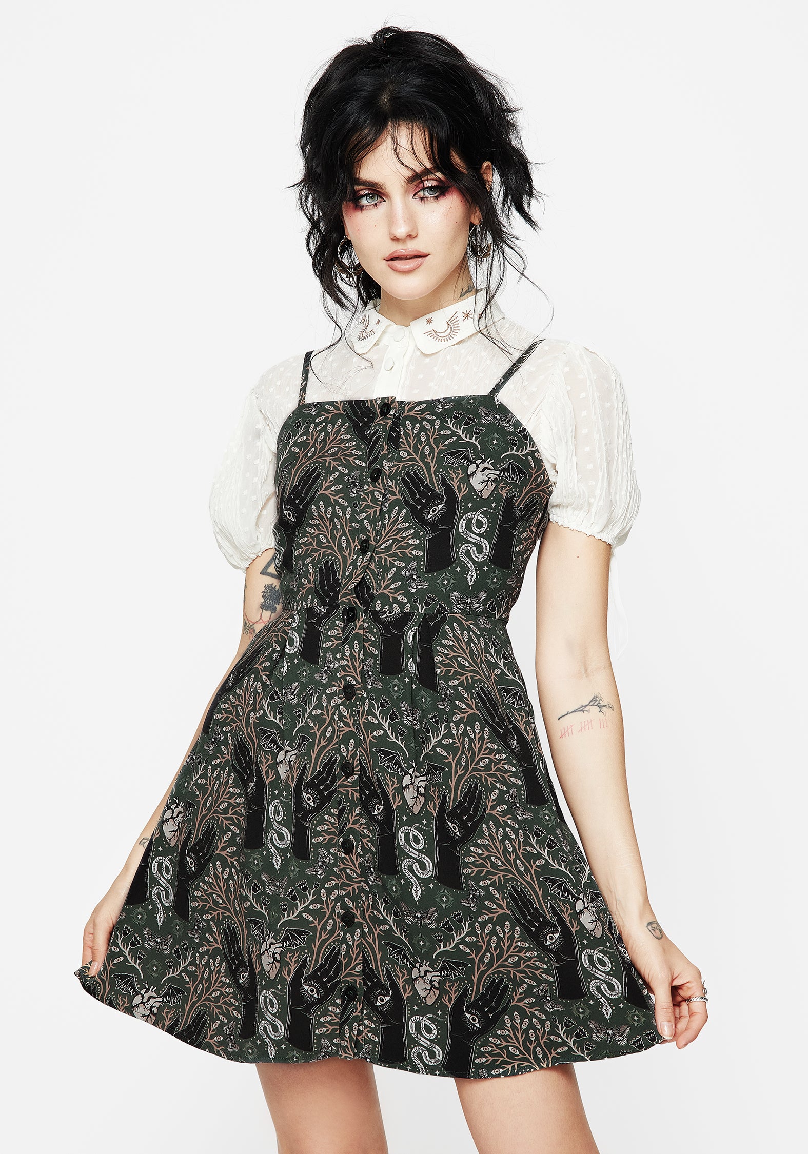 Disturbia | Hemlock Mini Apron Dress - Green | Dresses